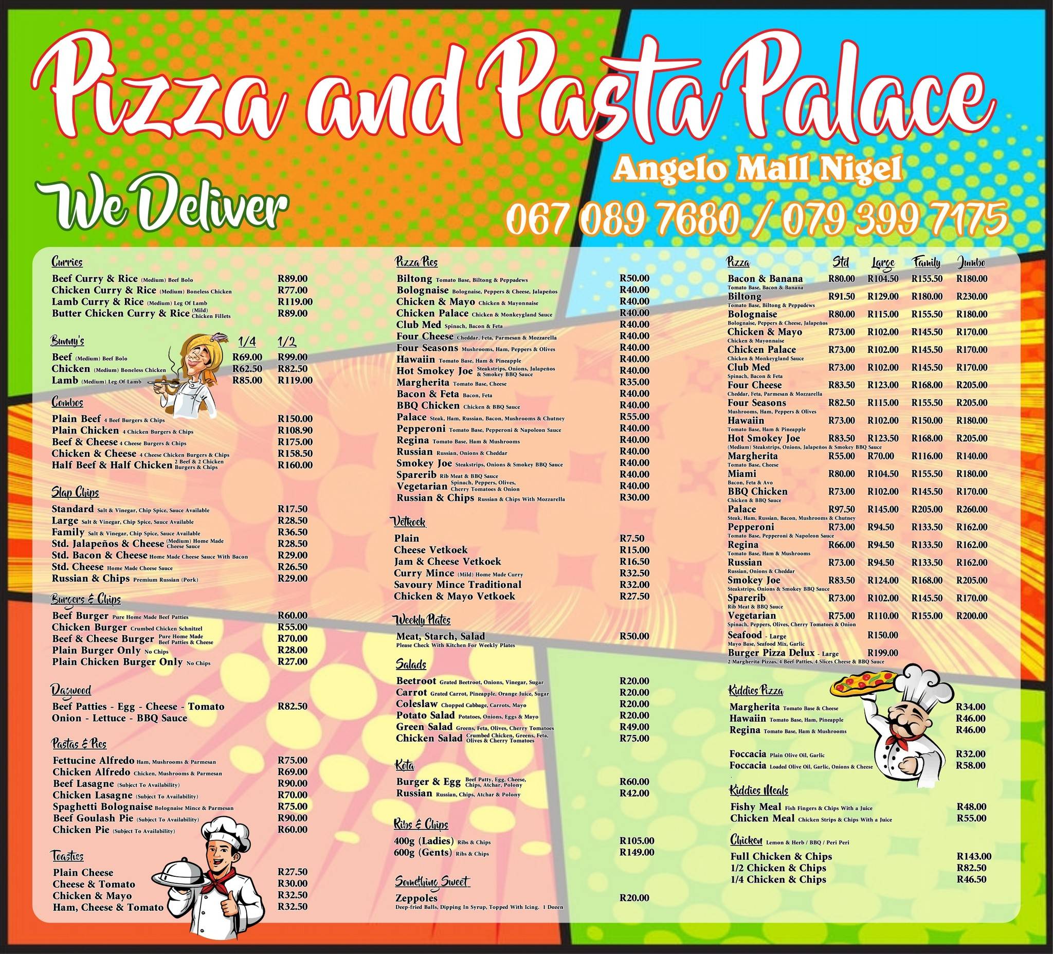 Menu at Pizza & Pasta Palace - Nigel Nigel pizzeria, Nigel