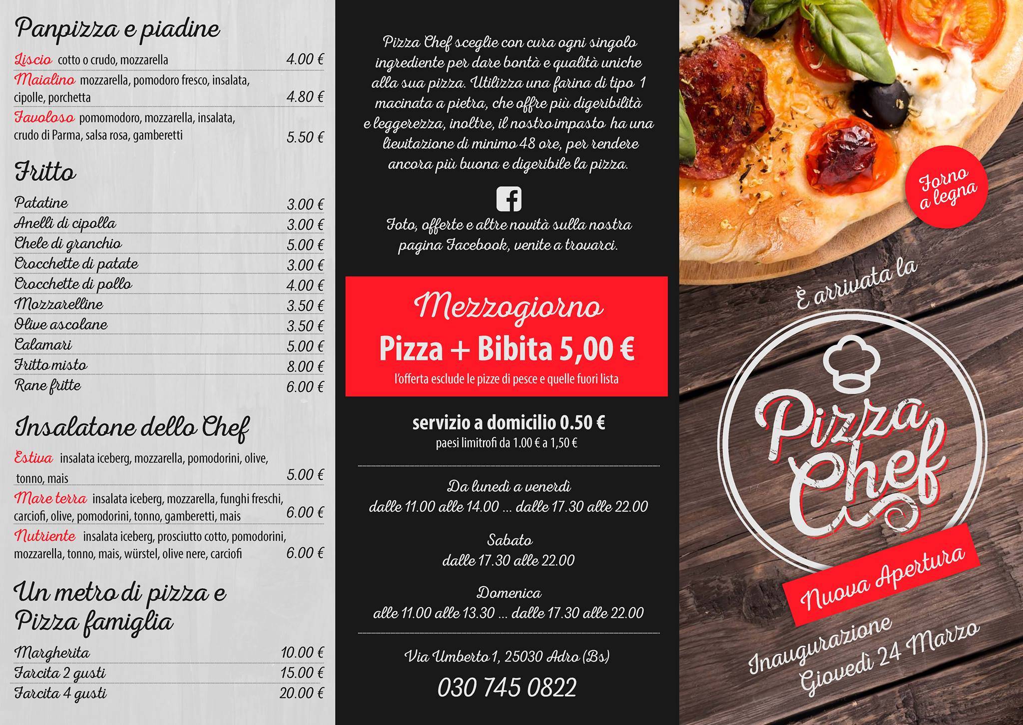 Menu da Pizza chef pizzeria, Adro, via Umberto 1^adro
