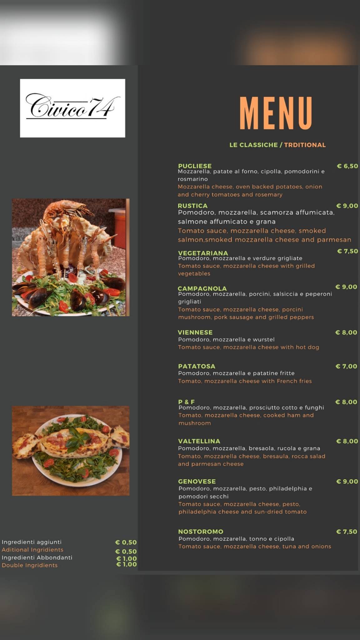 Menu at Pizzeria Civico 74, San Martino di Lupari