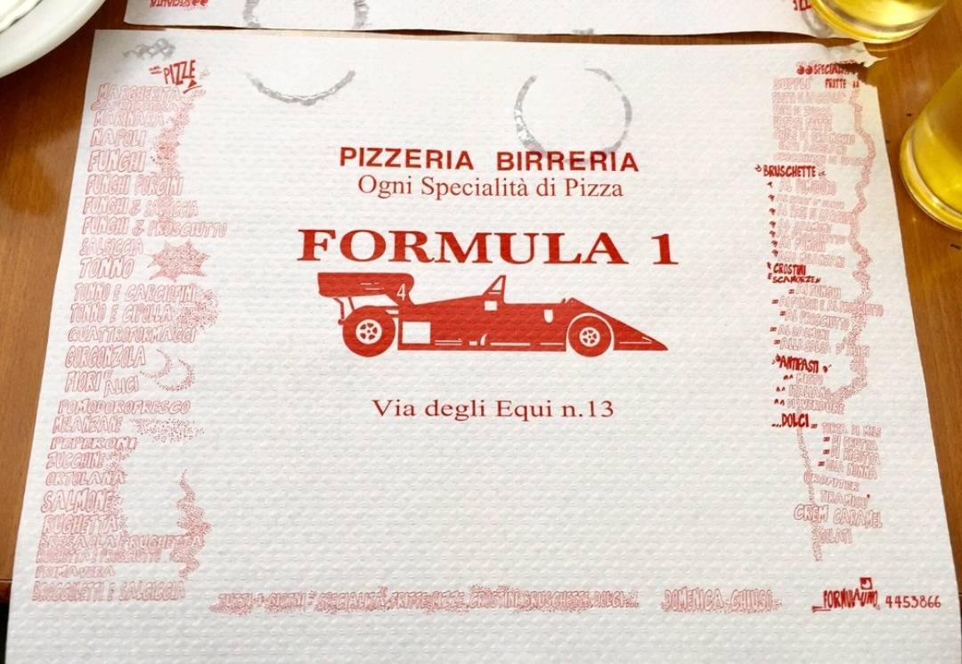 Speisekarte von Pizzeria Formula 1, ROM