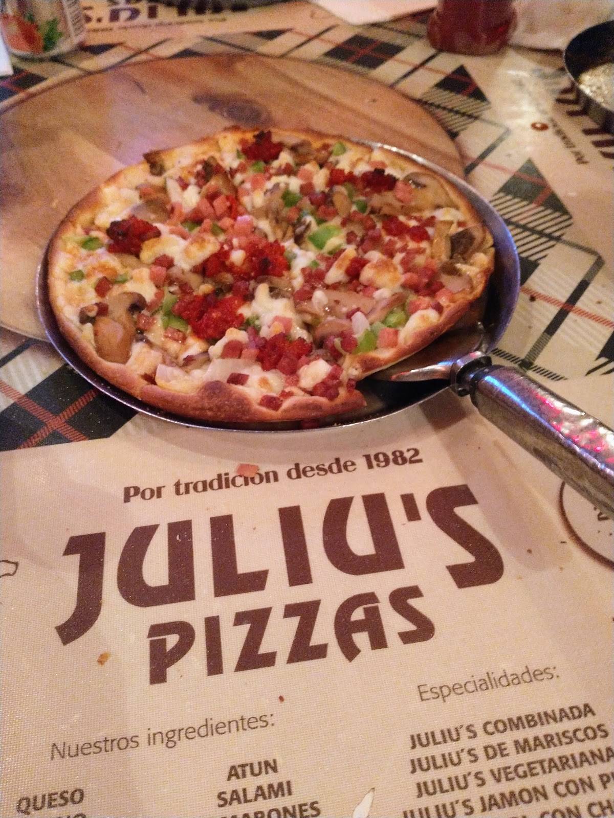 Carta de pizzería Julius Pizzas, Ciudad de México, C. Pilares No. 60