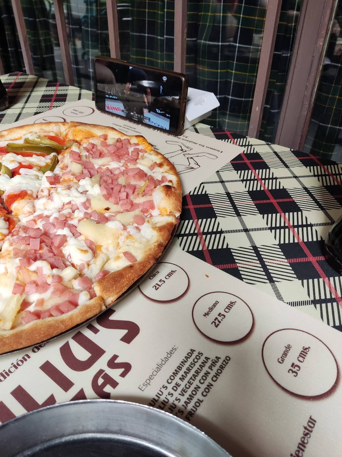 Carta de pizzería Julius Pizzas, Ciudad de México, C. Pilares No. 60