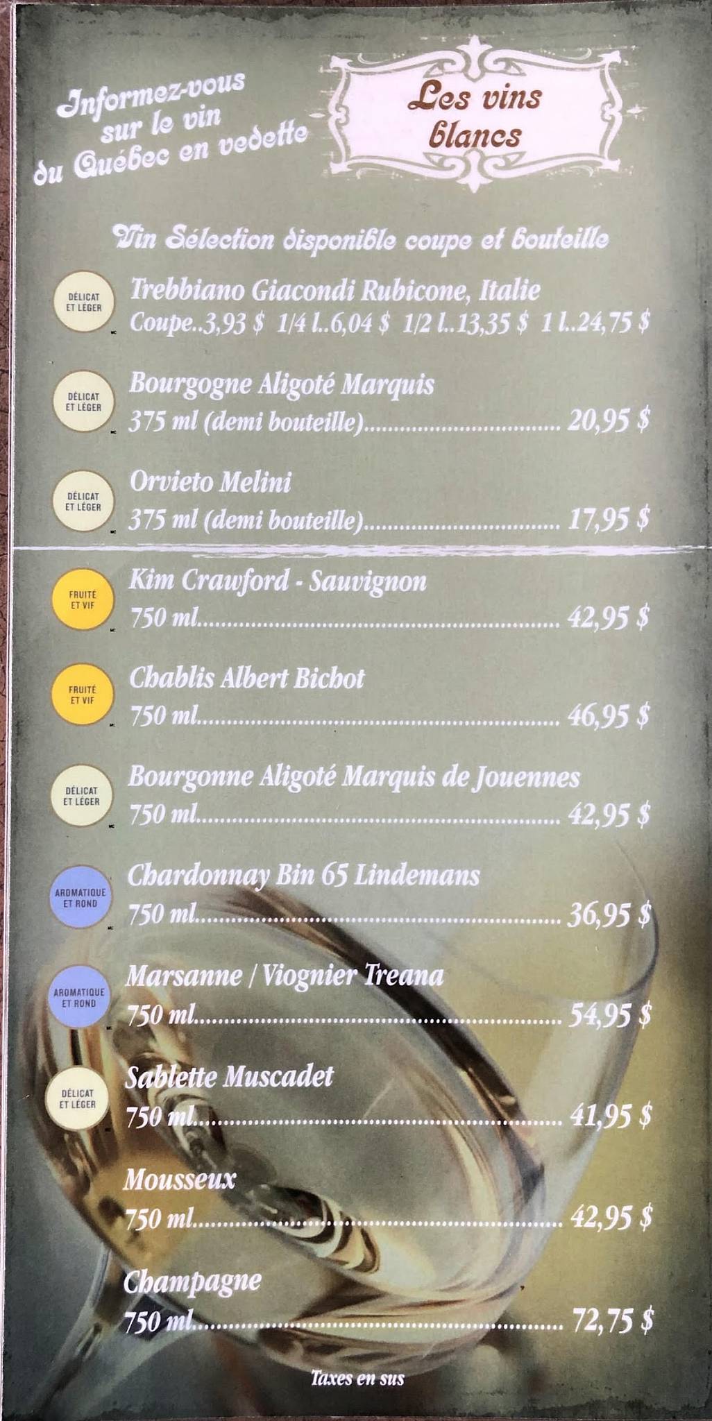 Menu au RESTO-BAR L'AMBIANCE, Sept-Iles