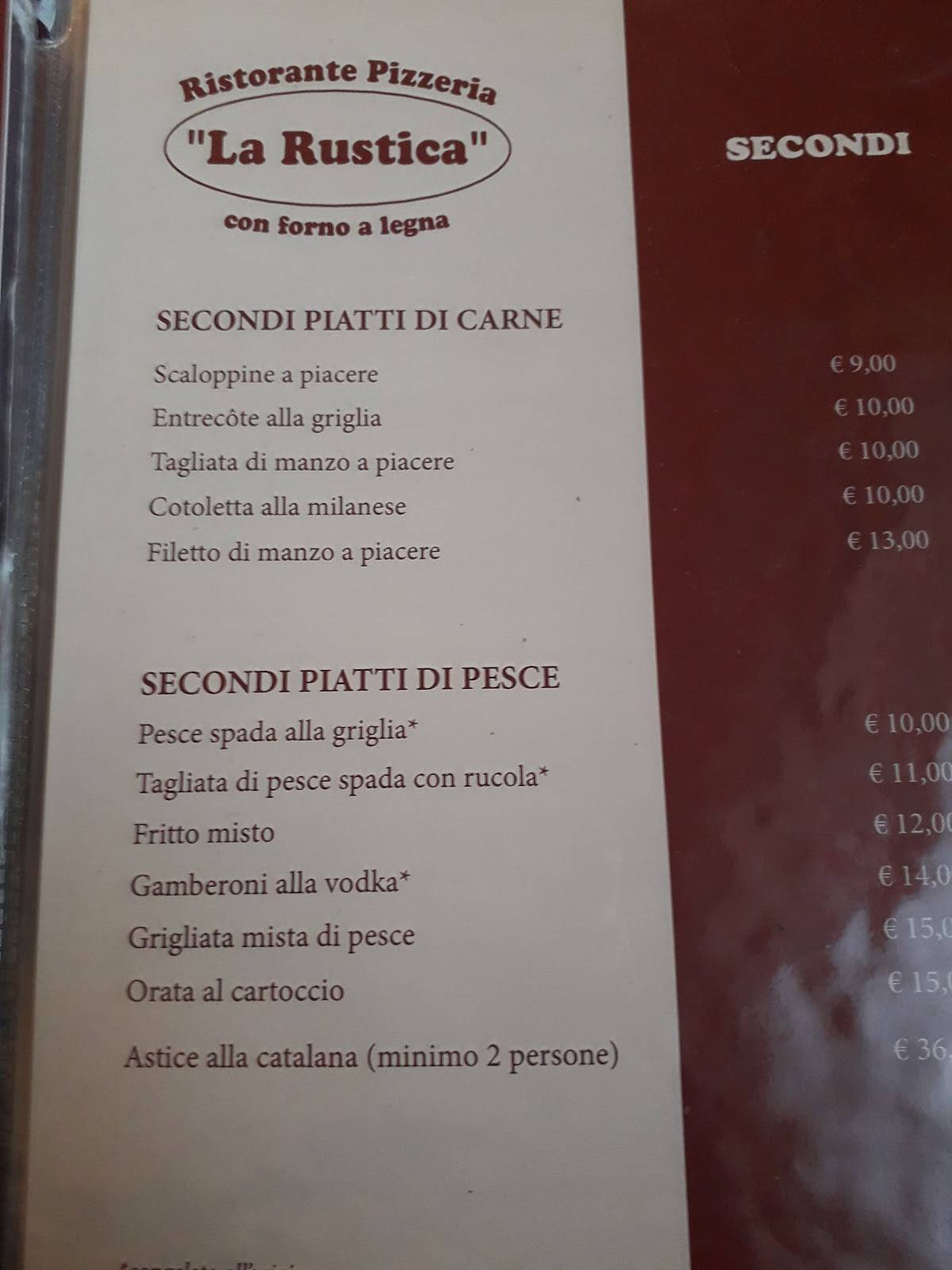 Menu da La Rustica pizzeria, Milano