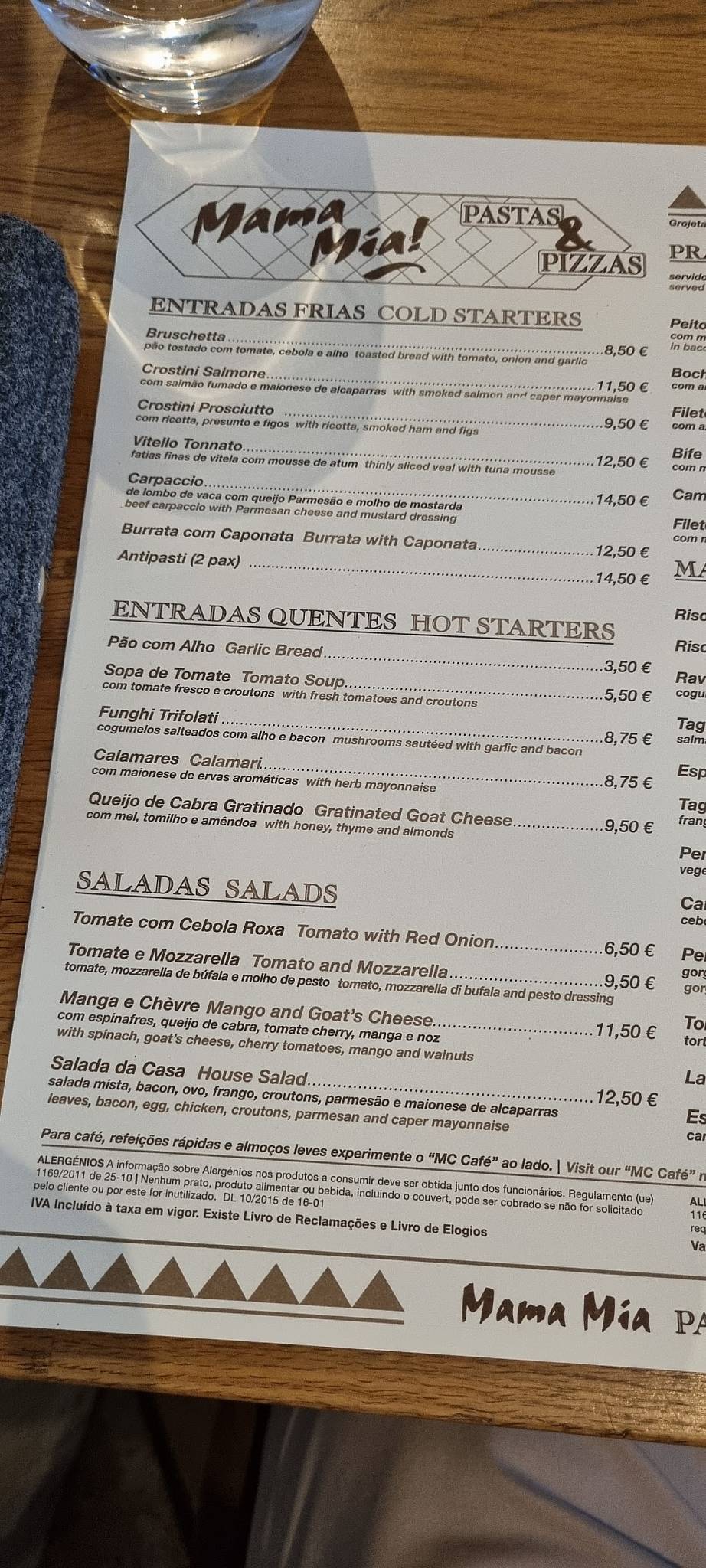 Menu at Pizzeria Mama Mia!, Carvoeiro