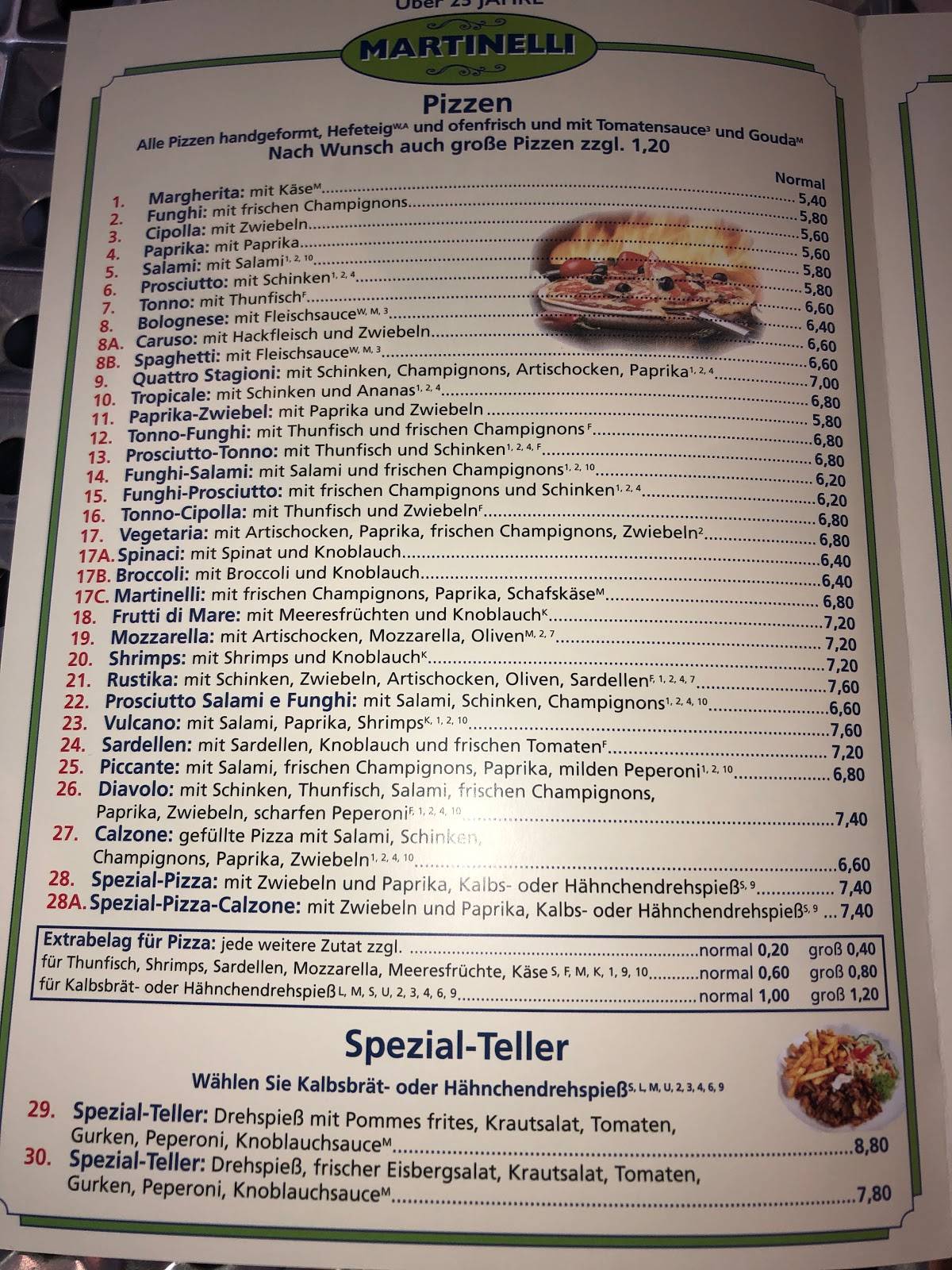 Speisekarte von Pizzeria Martinelli, Mayen