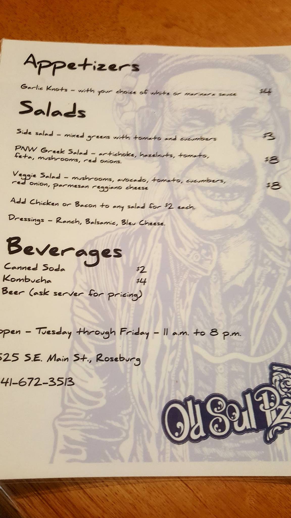 Menu at Old Soul Pizza pizzeria, Roseburg, 525 SE Main St