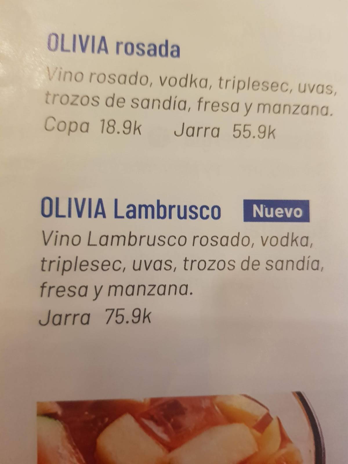 Menu at Pizzeria Olivia El Tesoro, Medellín, Centro Comercial El Tesoro