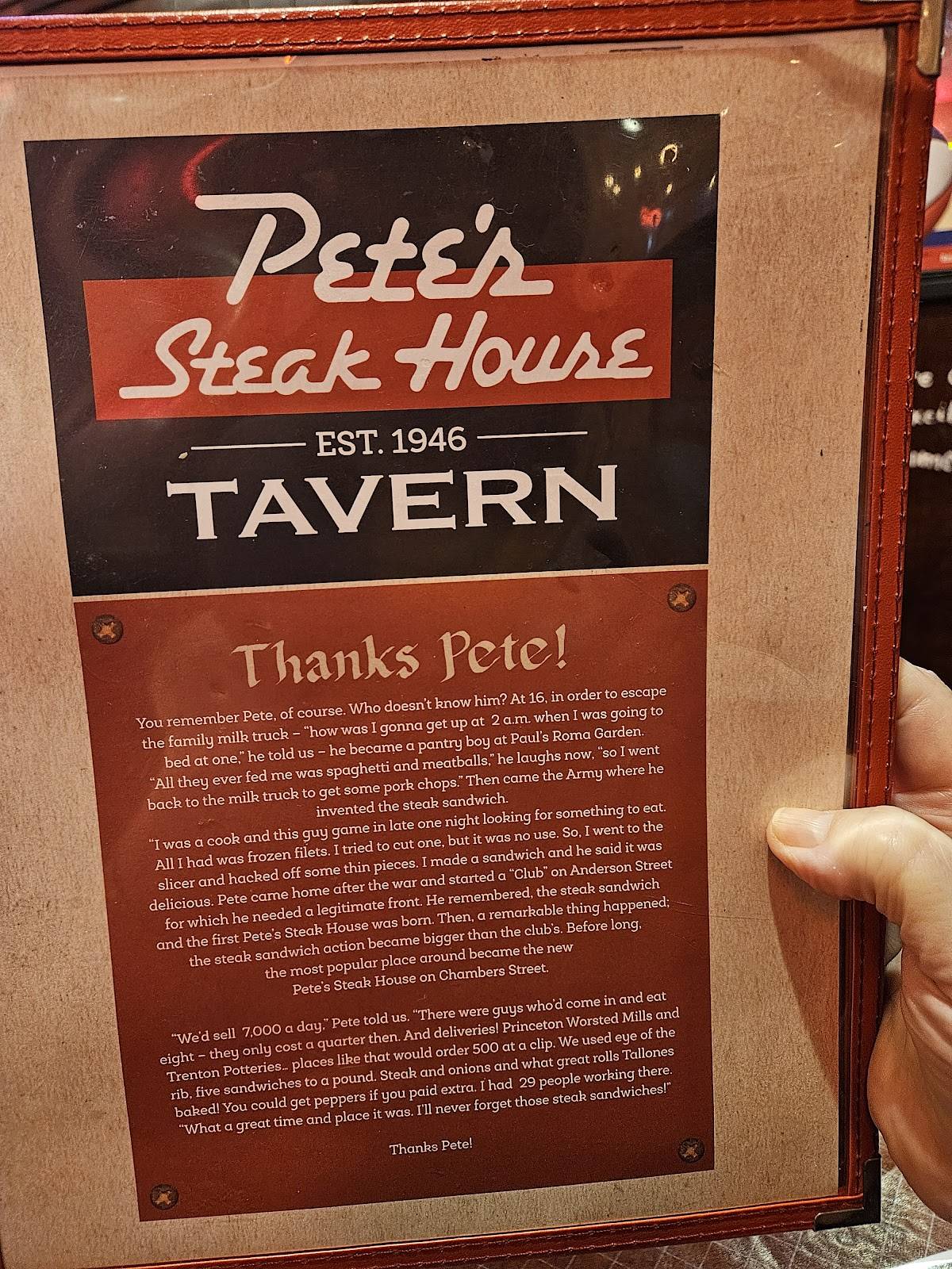Menu at Pete's Steakhouse Tavern, Hamilton Township