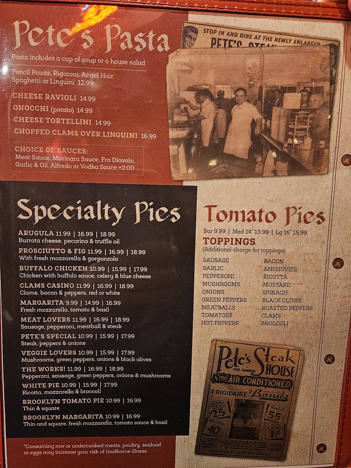 Menu at Pete's Steakhouse Tavern, Hamilton Township