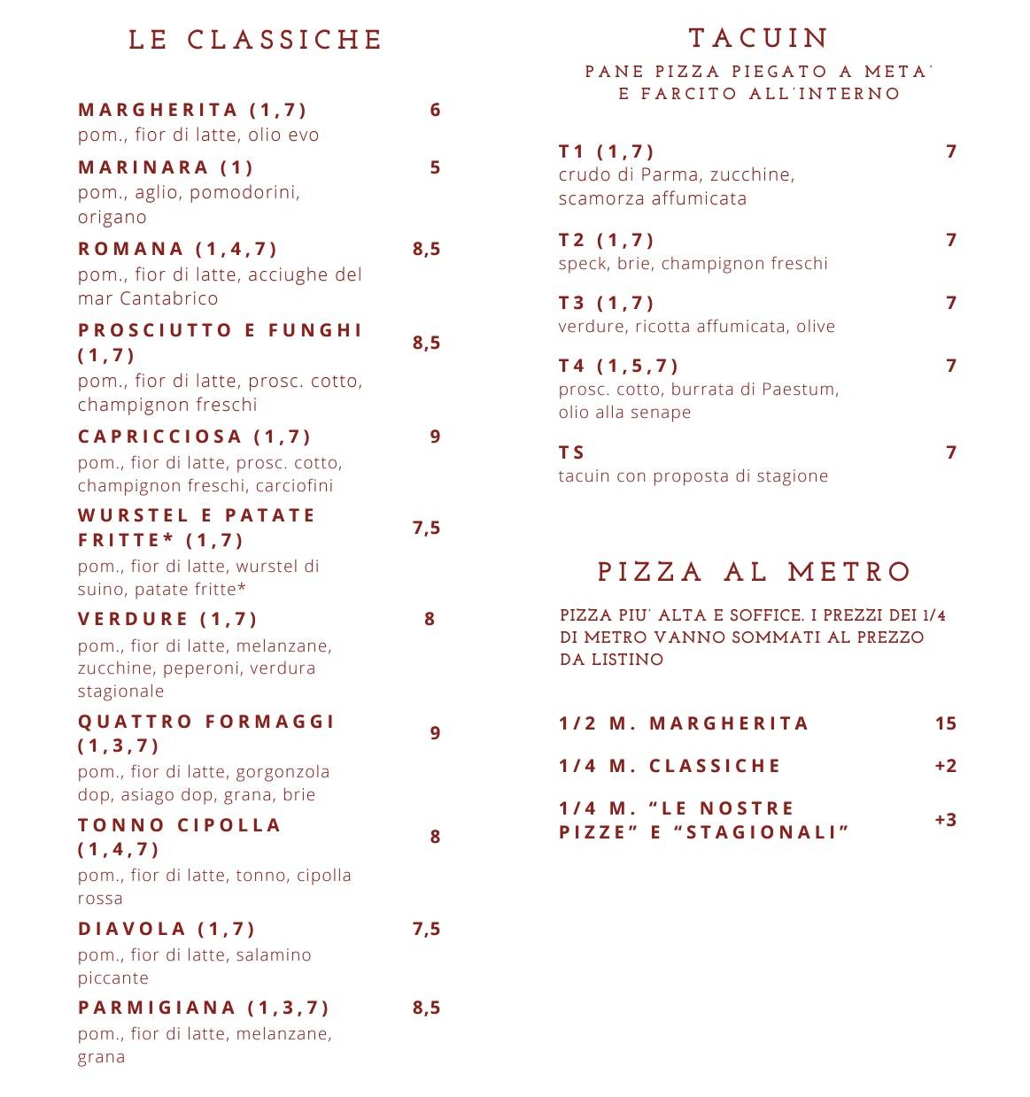 Menu at Pizzeria PiGusto, Arcade