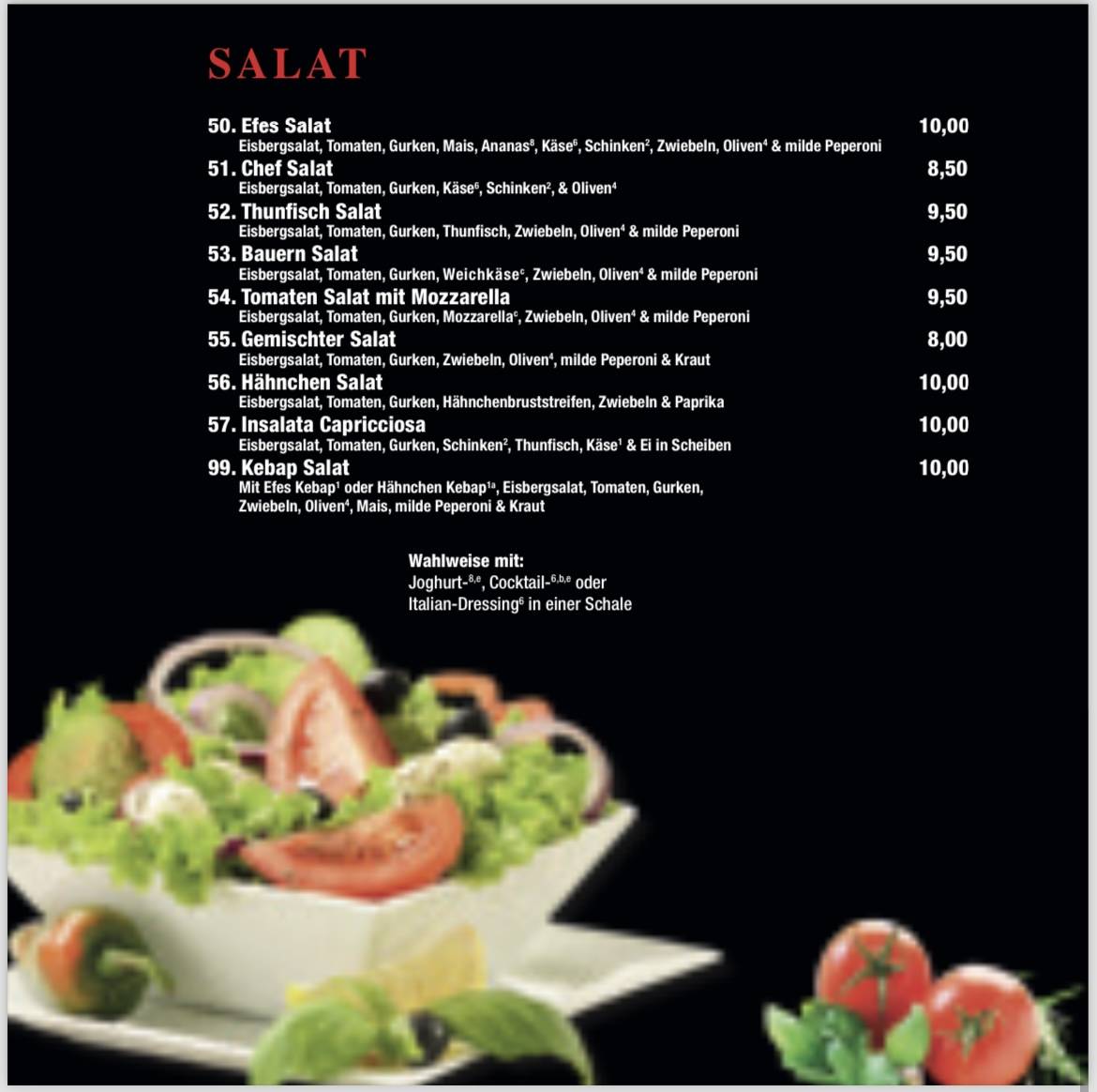 Speisekarte von Pizzeria Efes Grill, Nordhorn