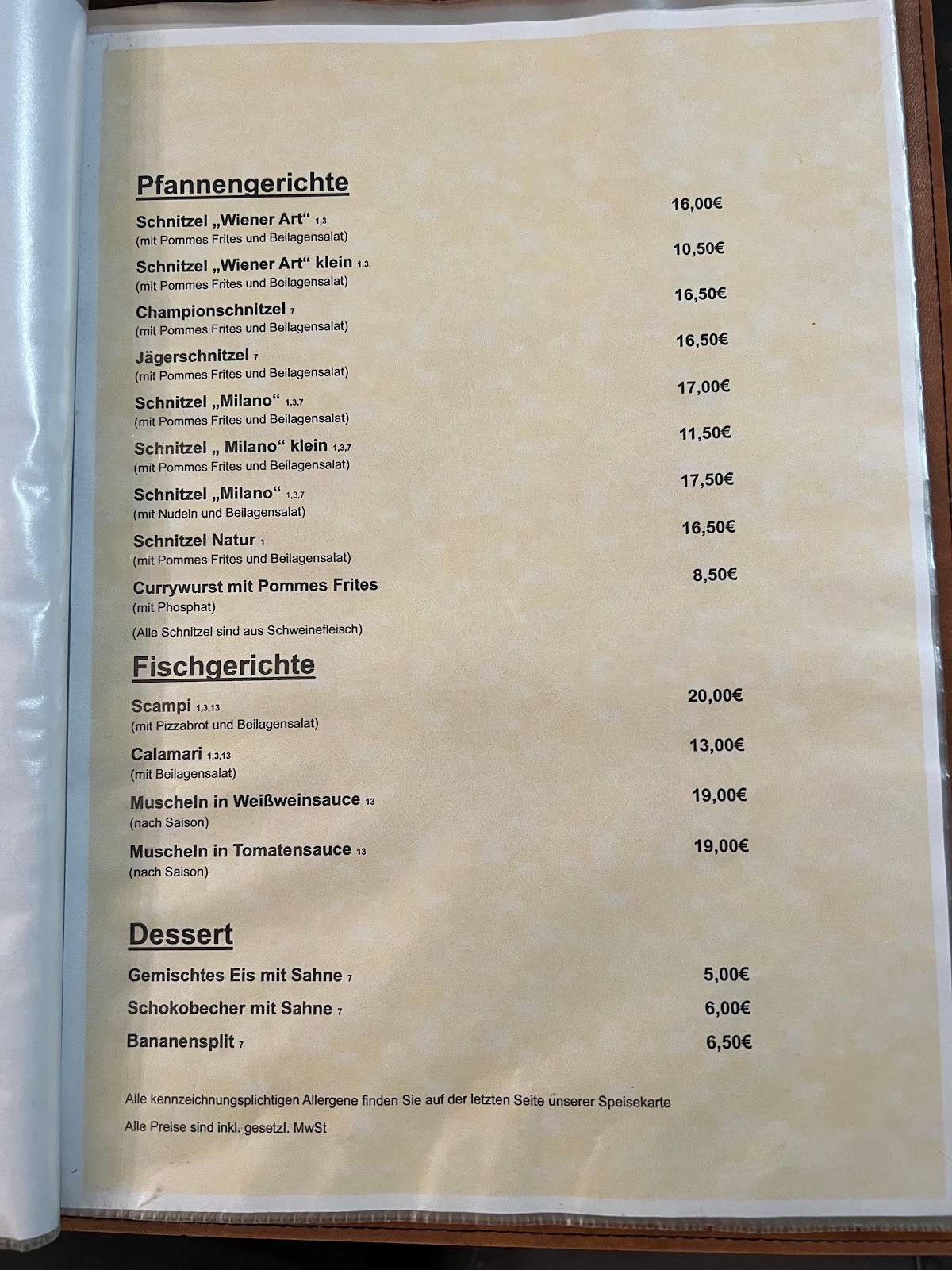 Menu at Restaurant Manuela, Weiherhammer
