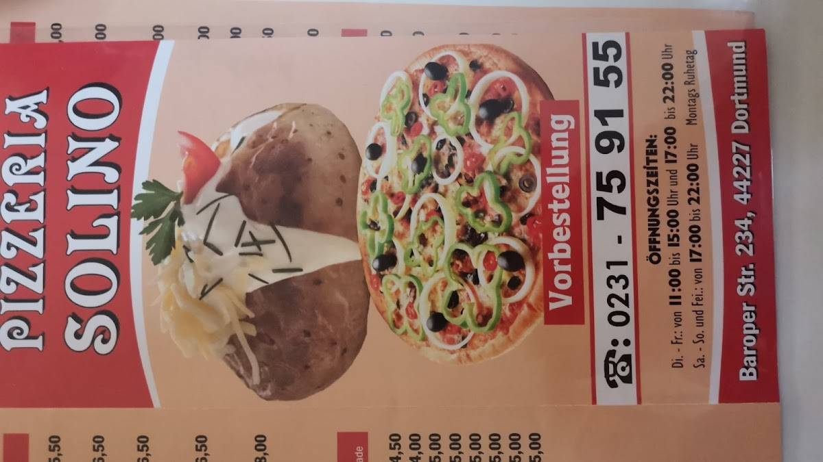 Speisekarte von Pizzeria Solino, Dortmund