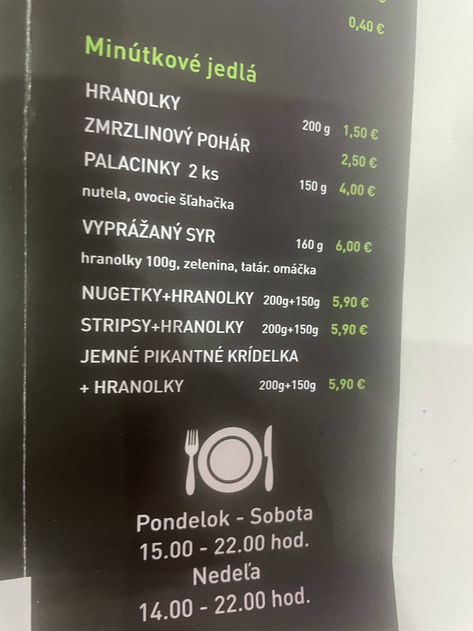 Menu at Pizzeria QUATTRO, Rabča