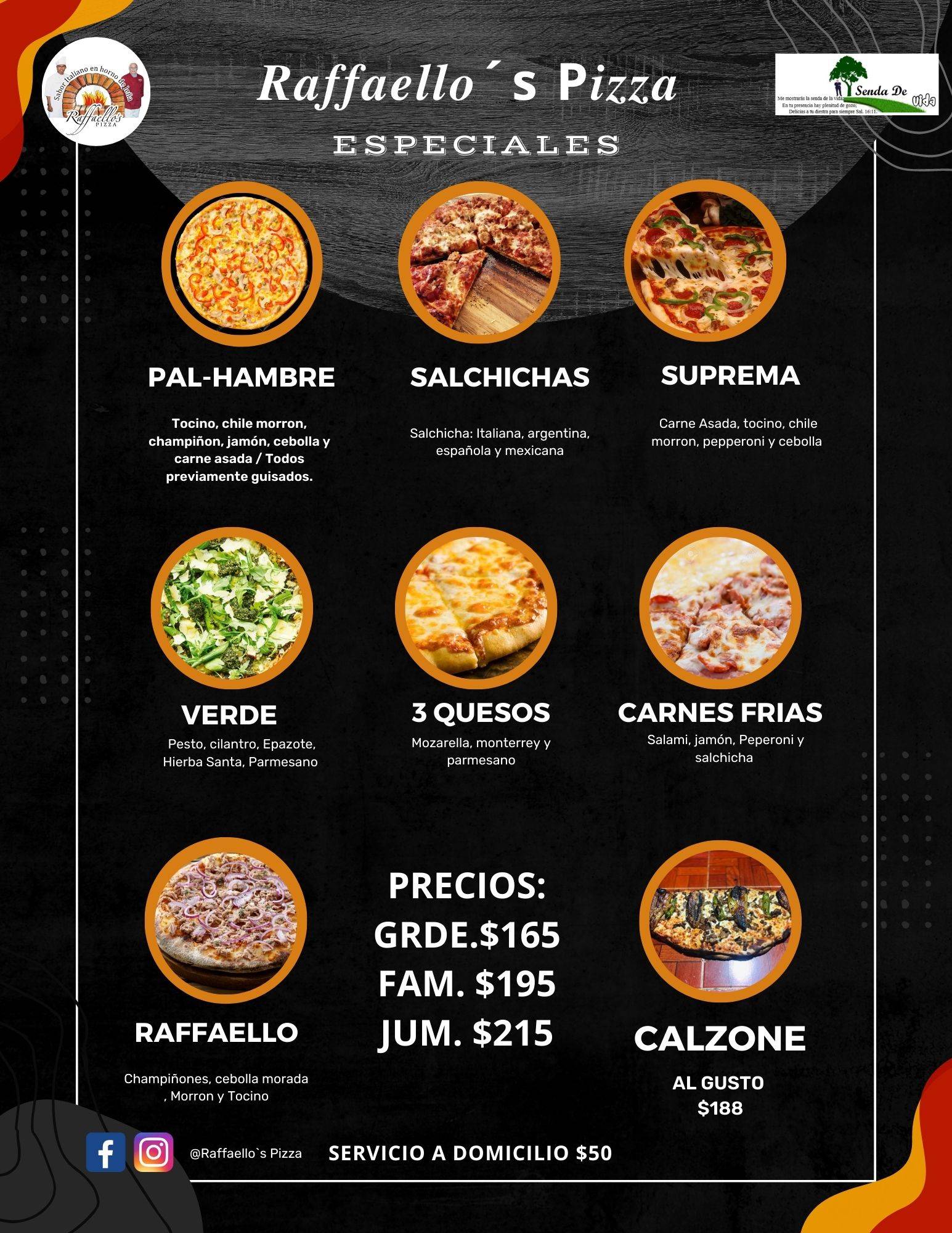 Carta de pizzería Raffaello's Pizza Cabo San Lucas, Cabo San Lucas