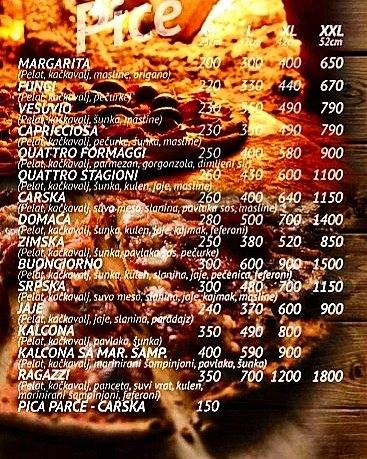Menu at Pizzeria Ragazzi, Niš