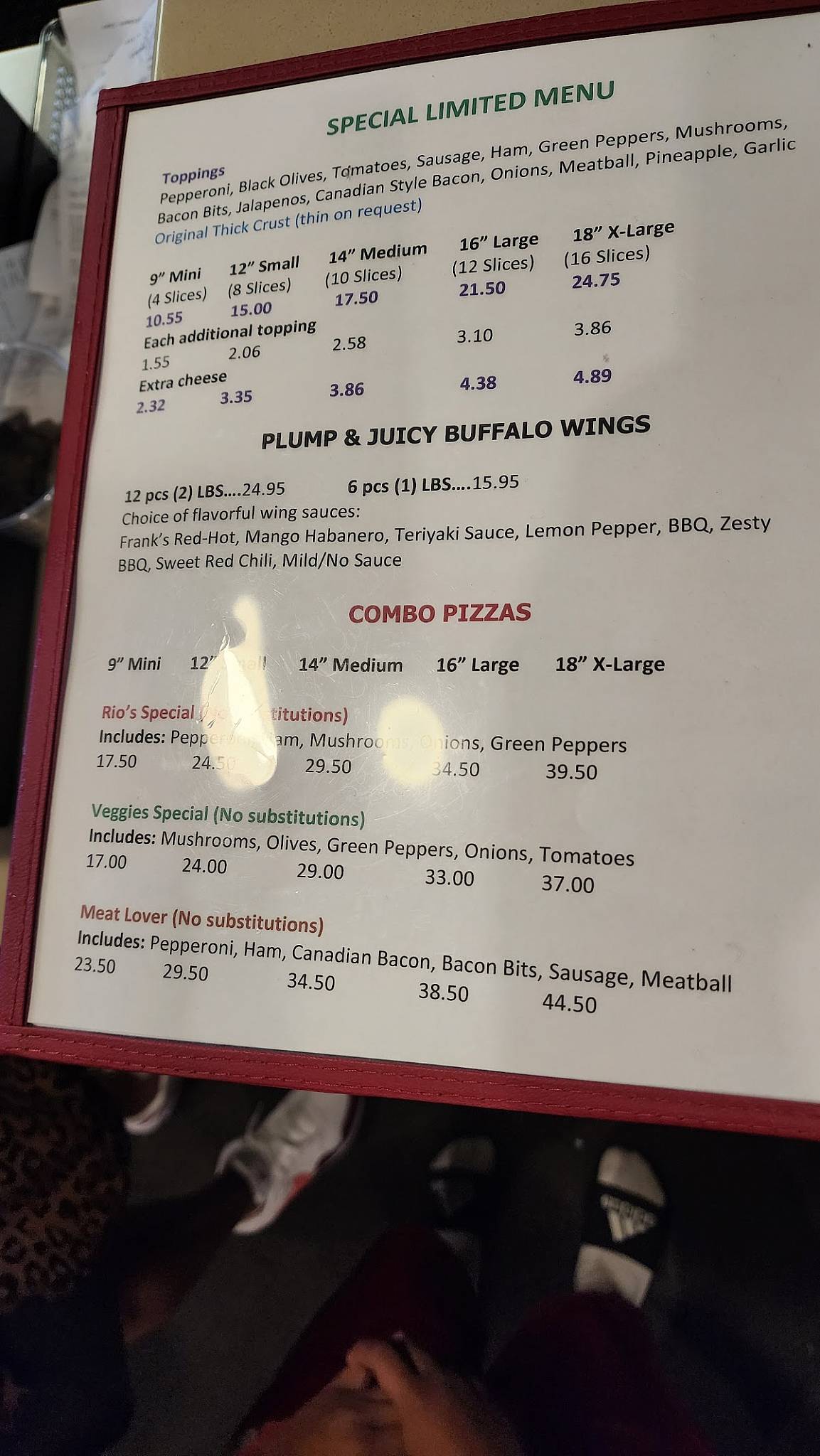 Carta de pizzería Rio's Pizza, South El Monte