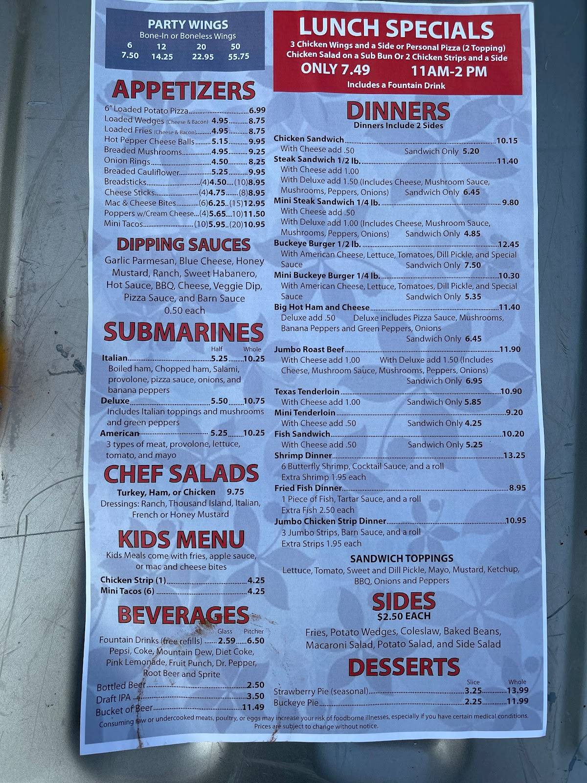 Menu at The Buckeye Barn, Springfield