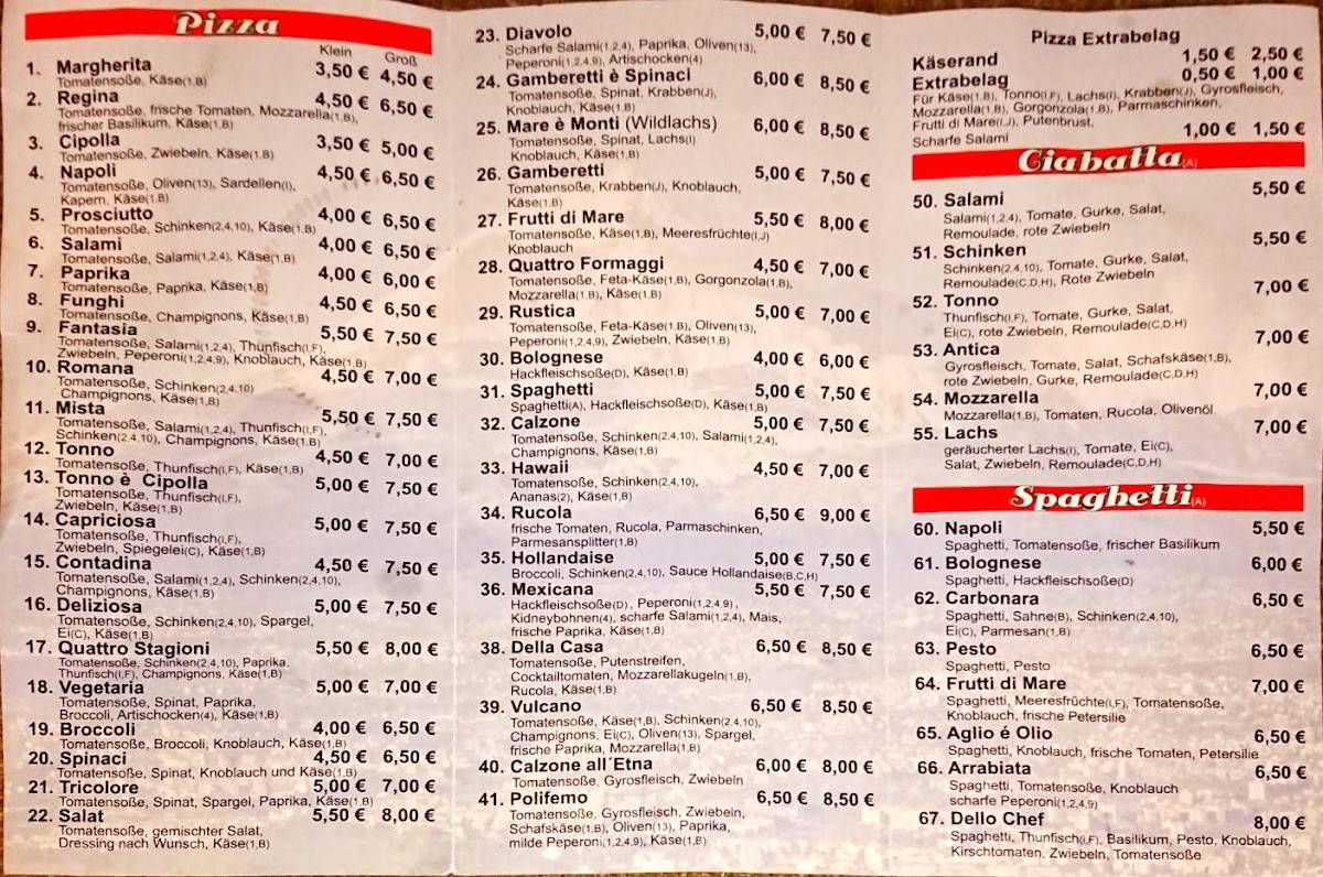 Speisekarte von Pizzeria Trattoria ETNA, Geseke
