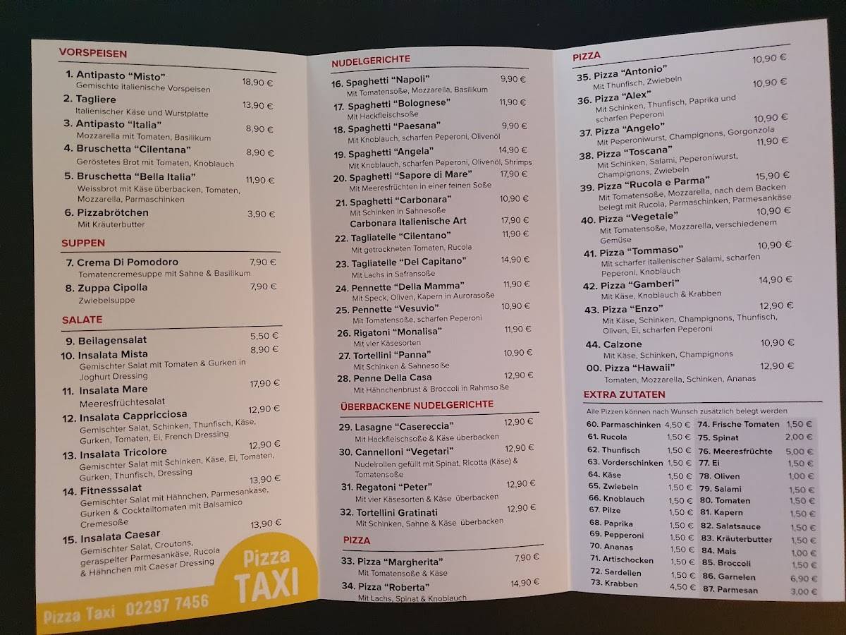 Speisekarte von Pizzeria da Roberta, Reichshof