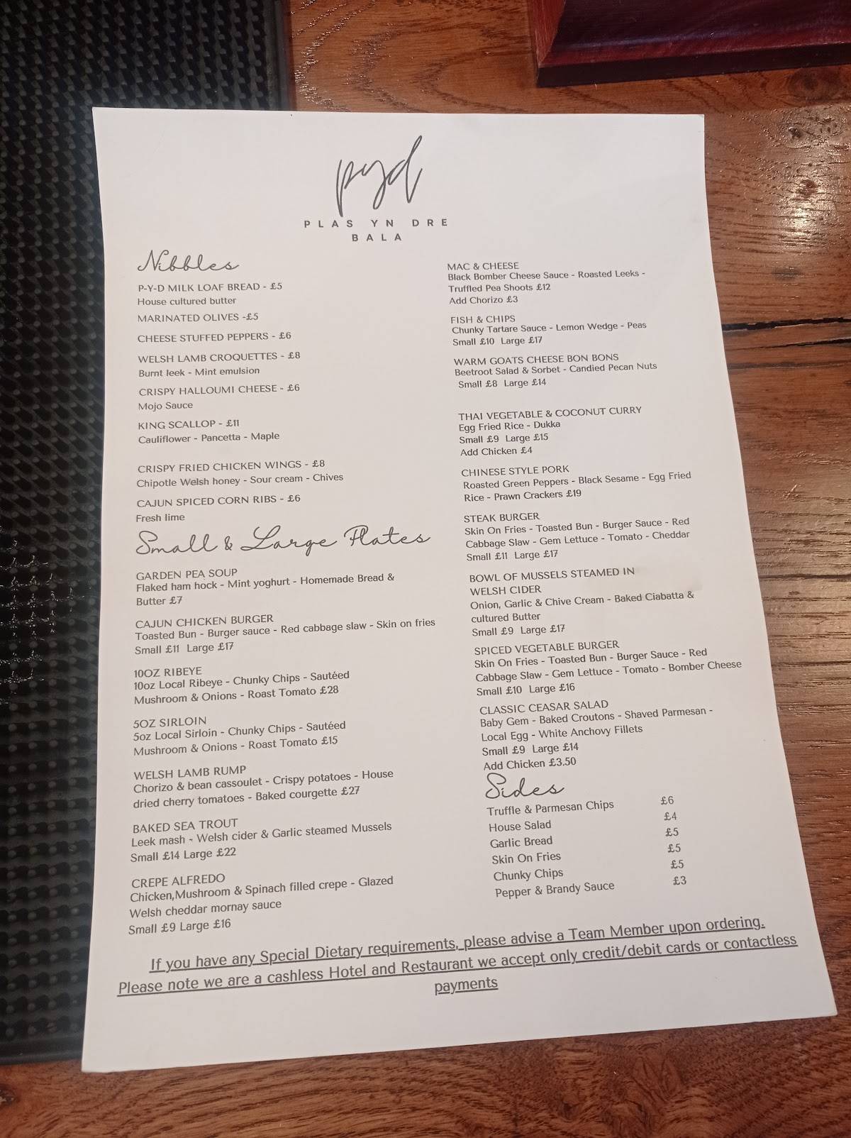 Menu at Plas Yn Dre Ty Coffi restaurant, Bala
