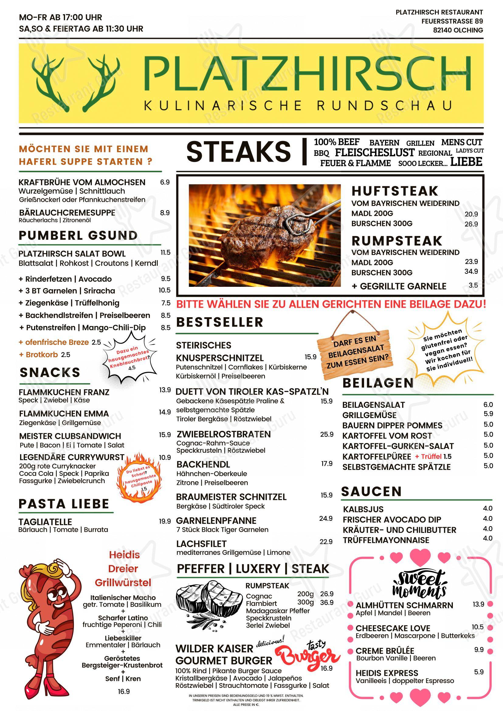 Speisekarte von Platzhirsch Restaurant, Olching
