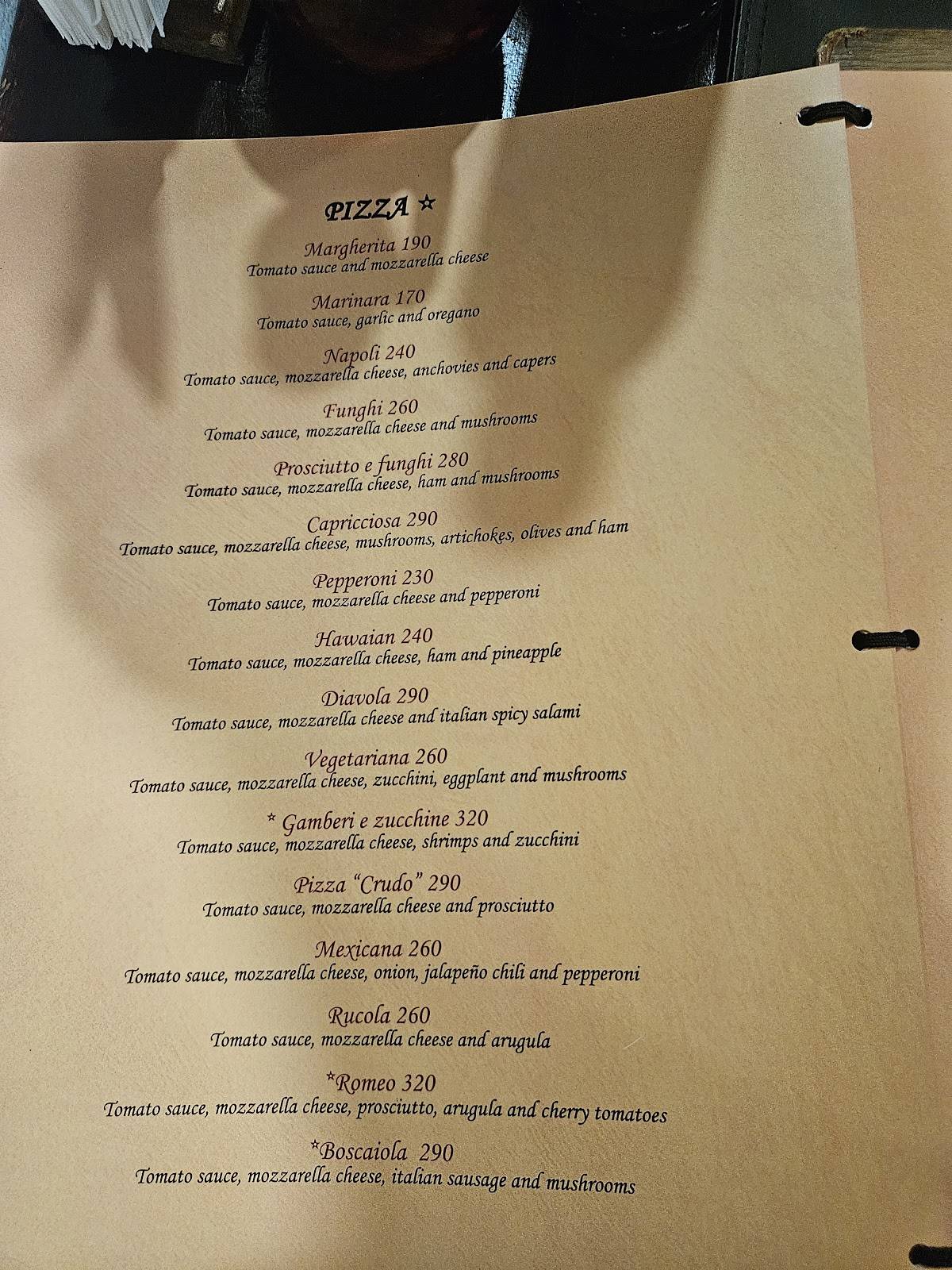 Menu at Romeo Trattoria Pizzeria, Playa del Carmen, Calle 4 Nte 150