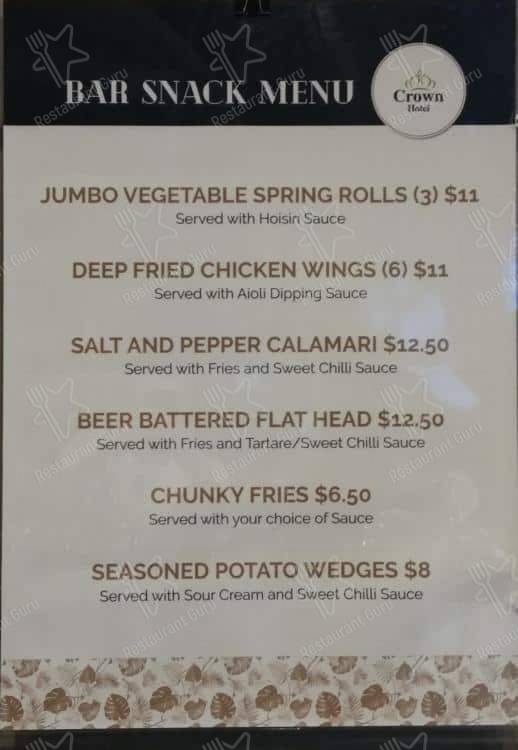 Menu at Players @ Crown Hotel Surry Hills restaurant, Sydney