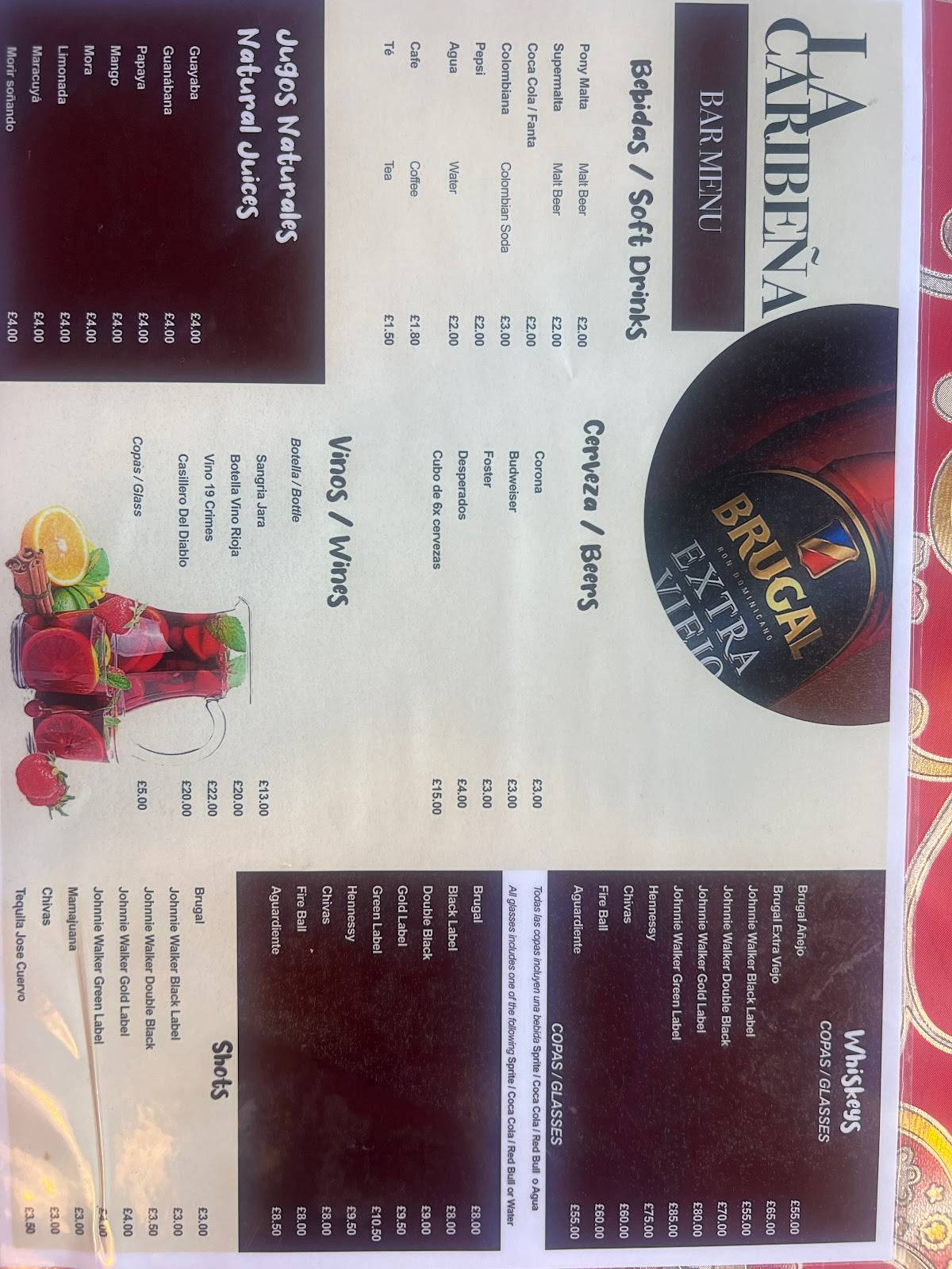 Menu at Plaza 809 La caribeña restaurant, London