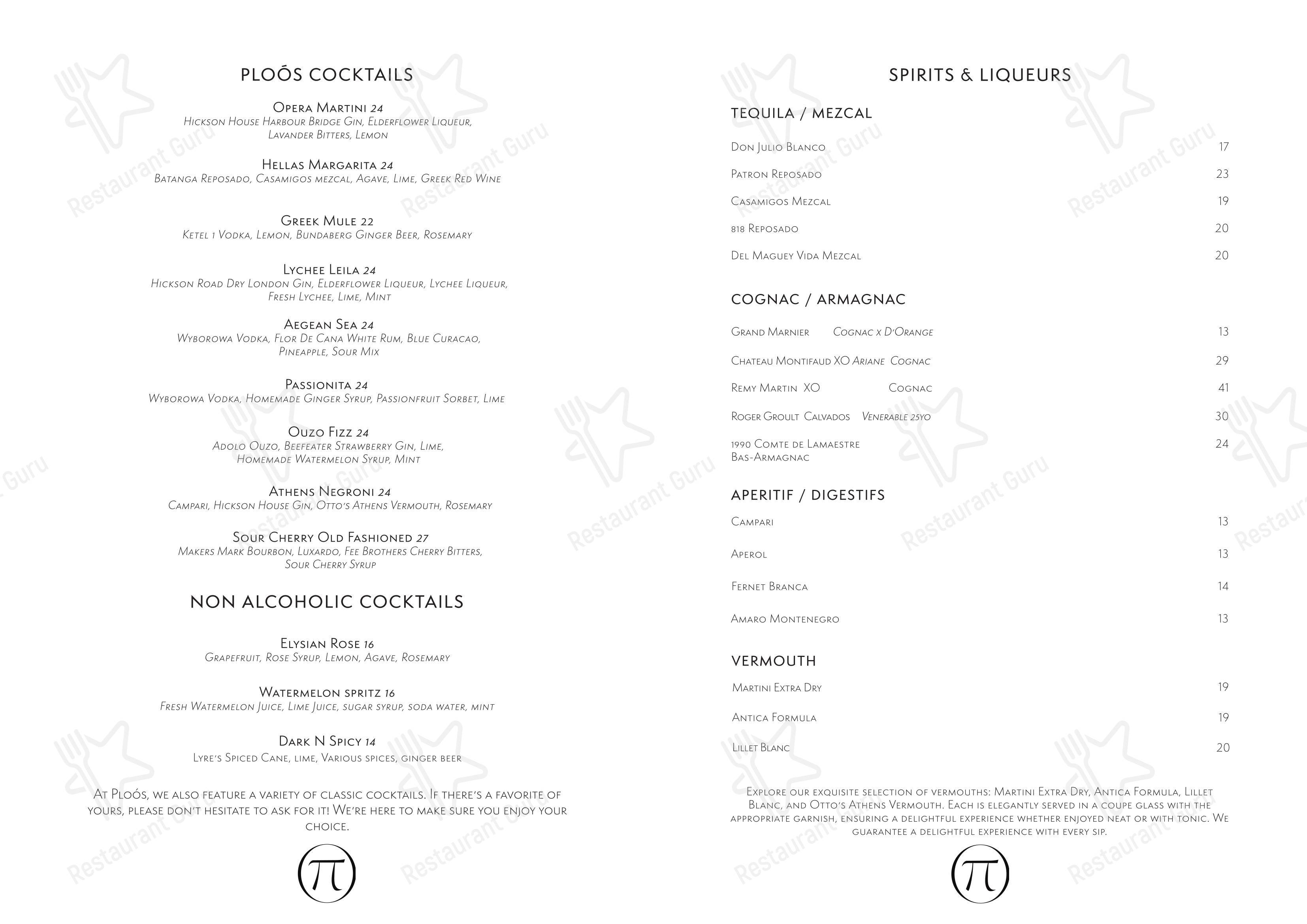 Menu at Ploós restaurant, The Rocks