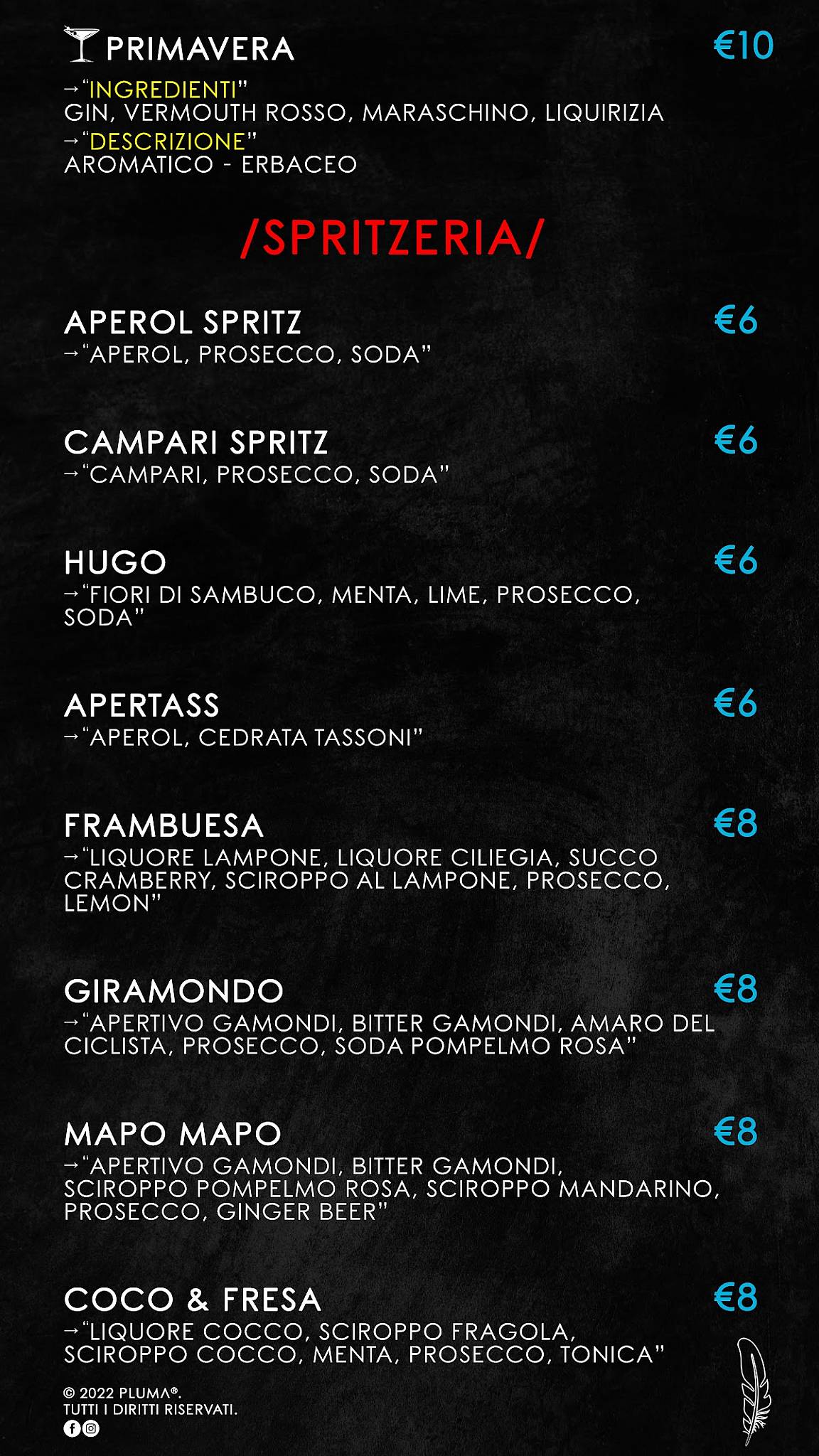 Speisekarte von PLUMA pub & Bar, ROM