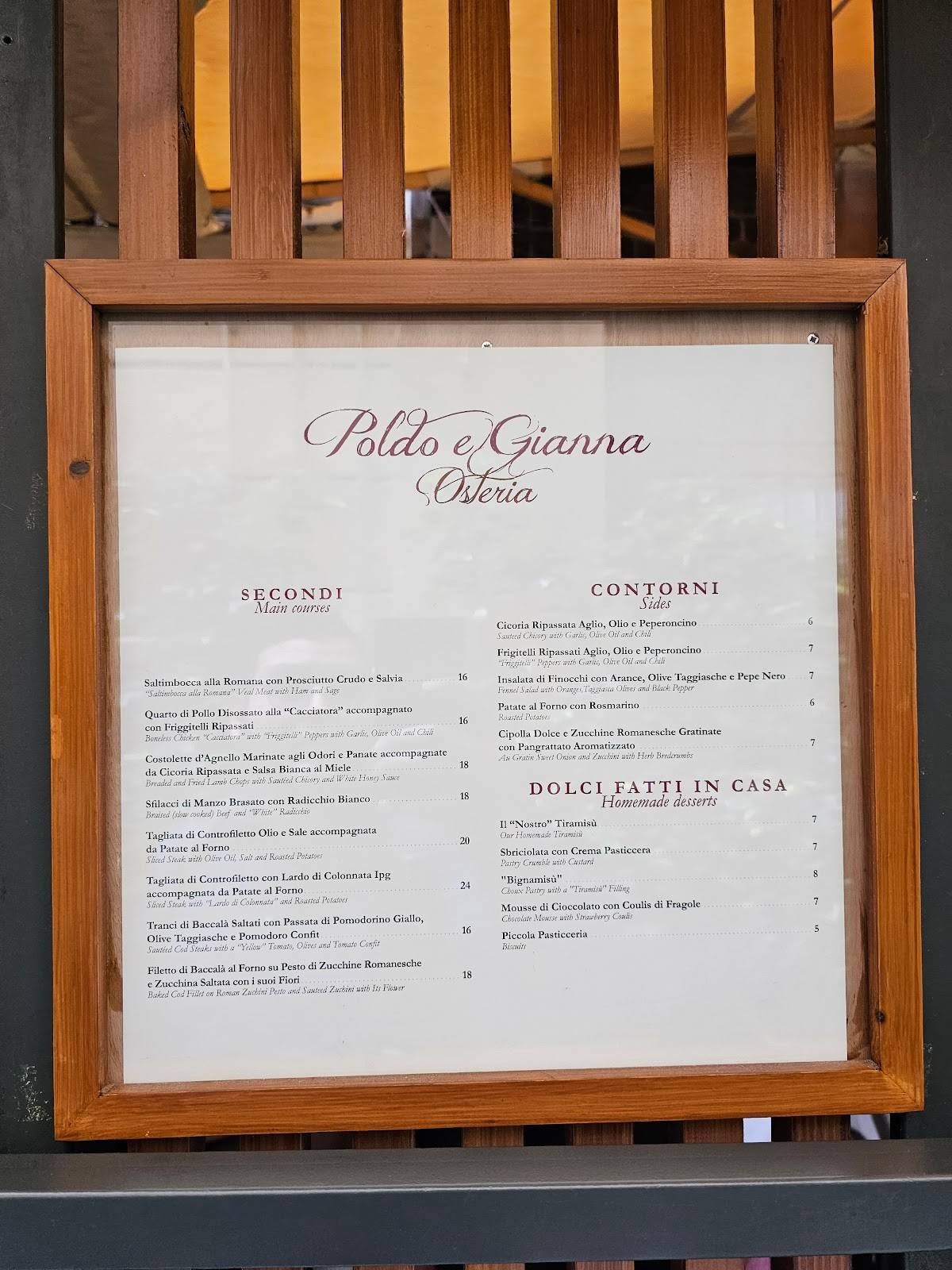Menu at Poldo e Gianna Osteria restaurant, Rome, Vicolo Rosini