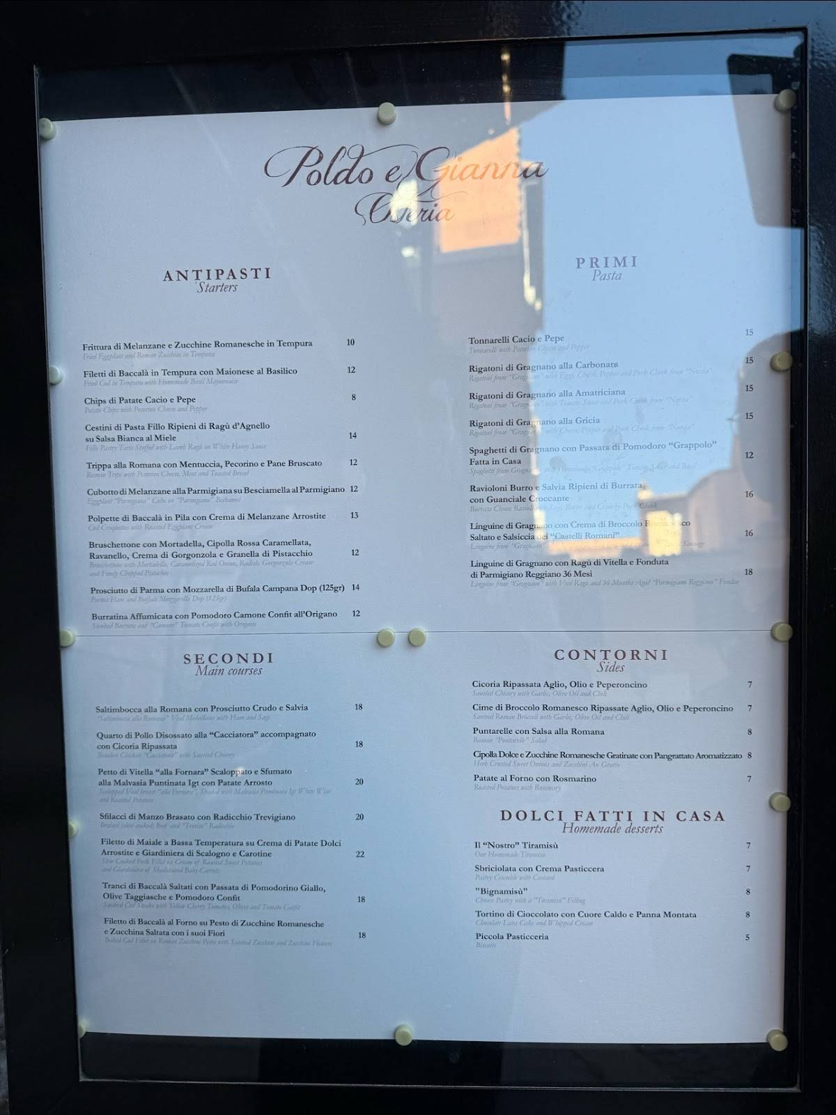 Menu at Poldo e Gianna Osteria restaurant, Rome, Vicolo Rosini