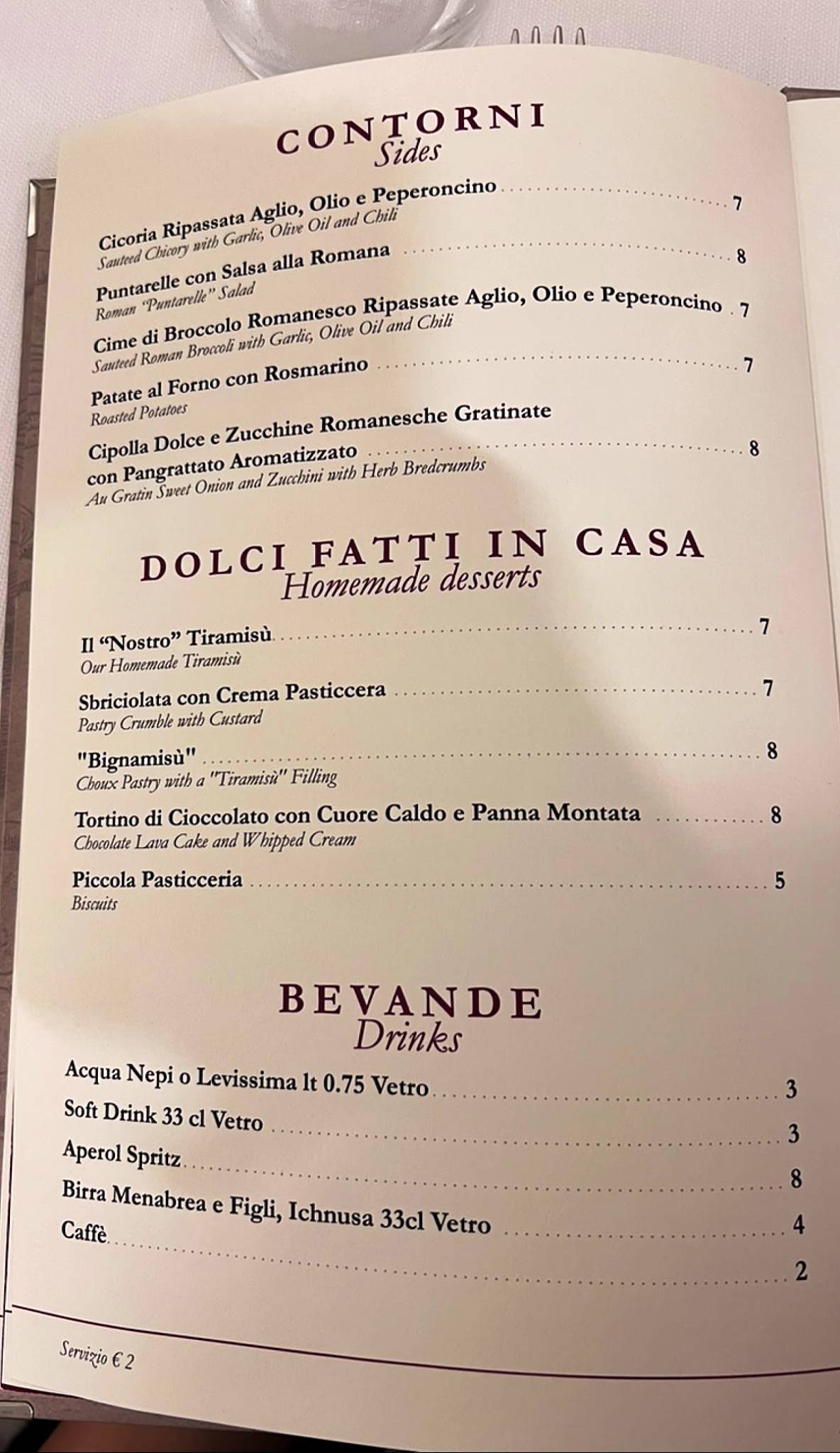 Menu at Poldo e Gianna Osteria restaurant, Rome, Vicolo Rosini