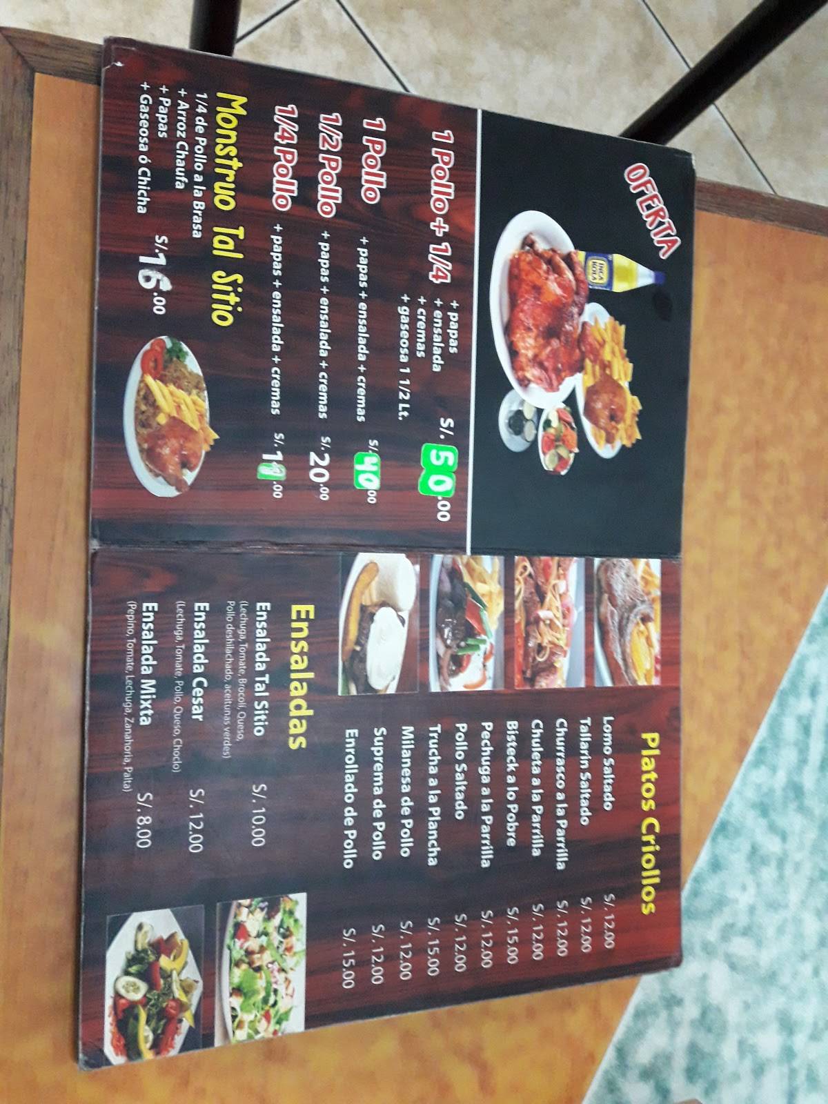 Menu at Polleria TAL SITIO restaurant, San Martín de Porres
