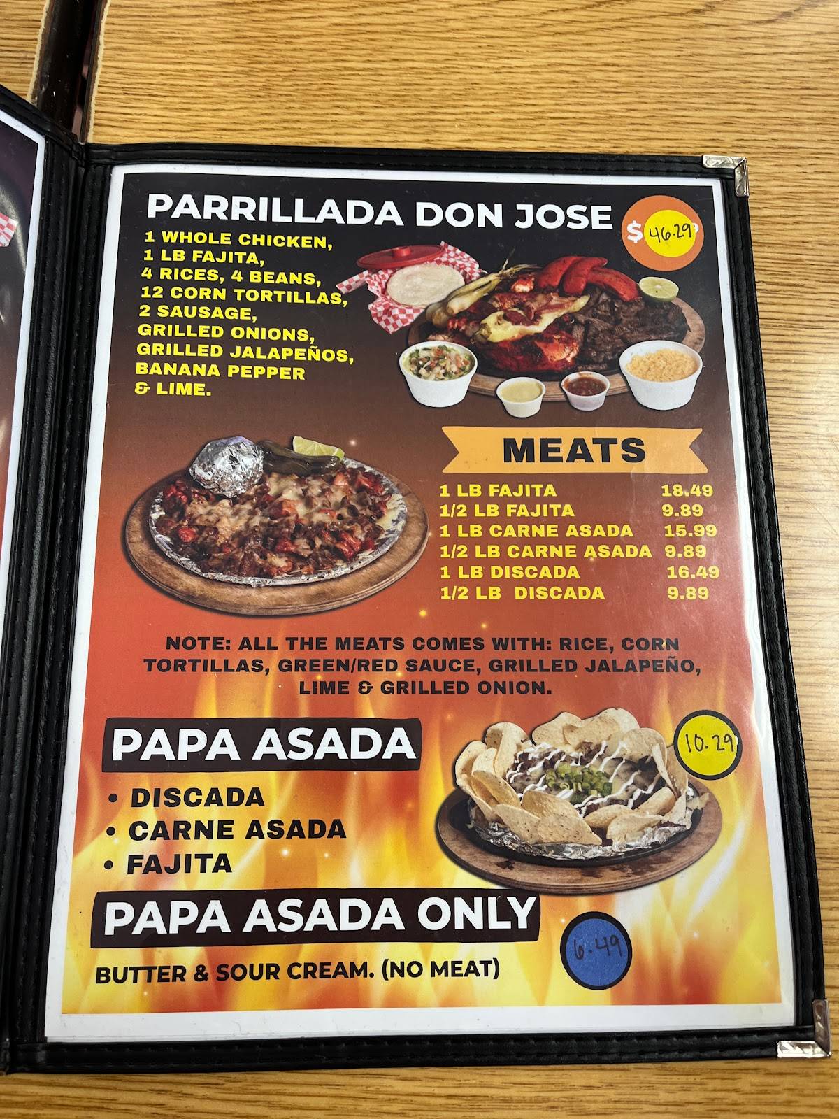 Menu at Pollos Asados Don Jose restaurant, San Antonio, Blanco Rd