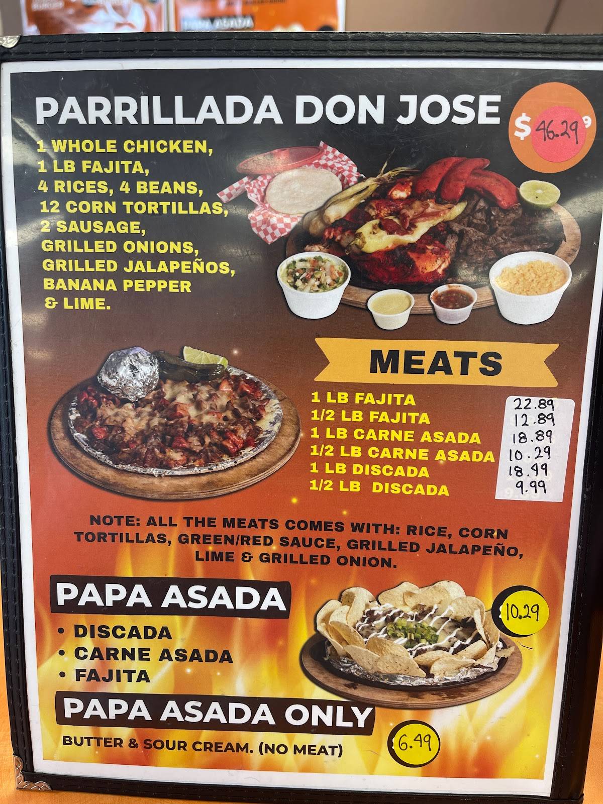 Menu at Pollos Asados Don Jose restaurant, San Antonio, Blanco Rd