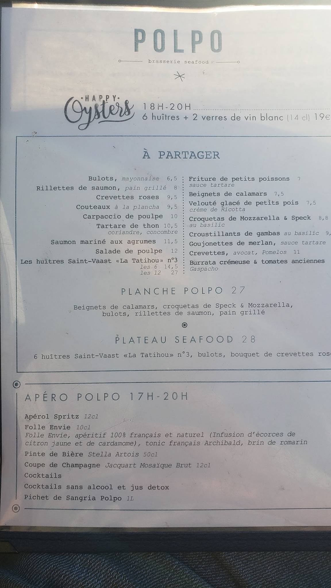 Menu au Polpo Brasserie restaurant, Levallois-Perret