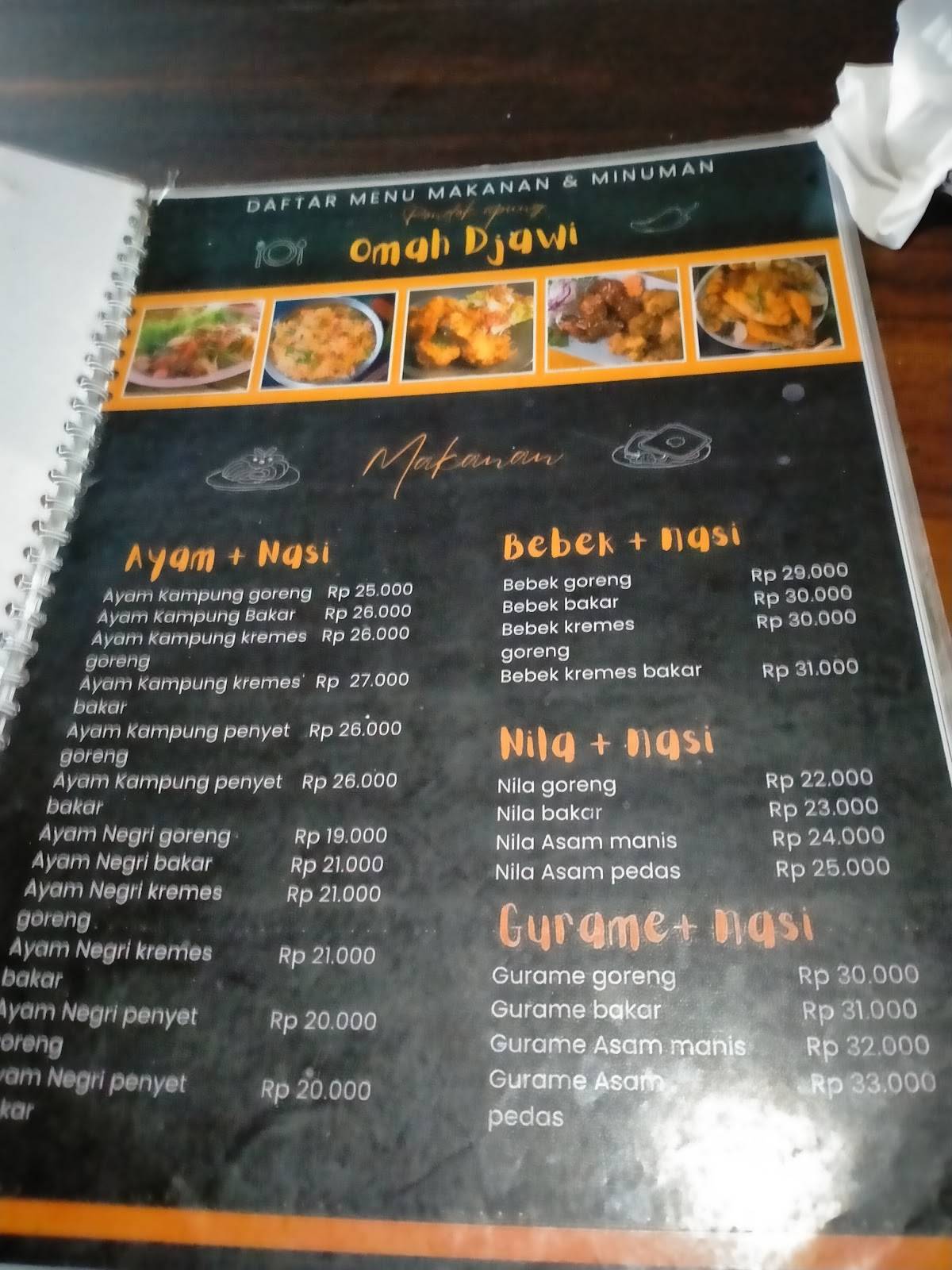 Carta del restaurante Pondok Apung Omah Djawi, Sukoharjo