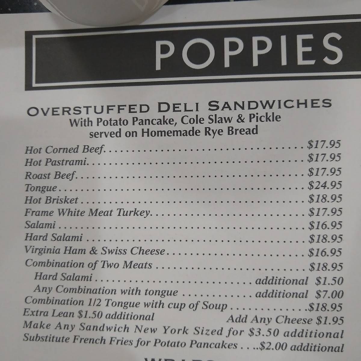 Menu at Poppies Restaurant & Deli, Delray Beach, Linton Blvd