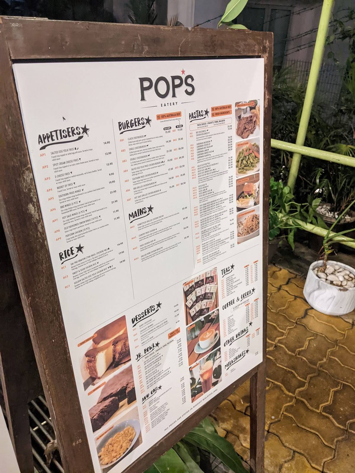 Menu at Pop's Eatery Bangsar restaurant, Kuala Lumpur