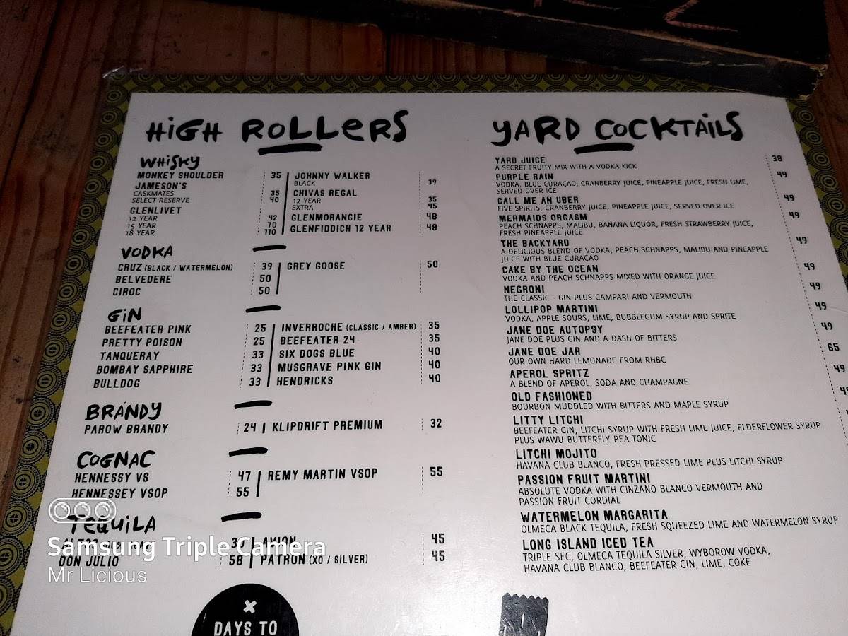 Menu at Beer Yard pub & bar, Port Elizabeth