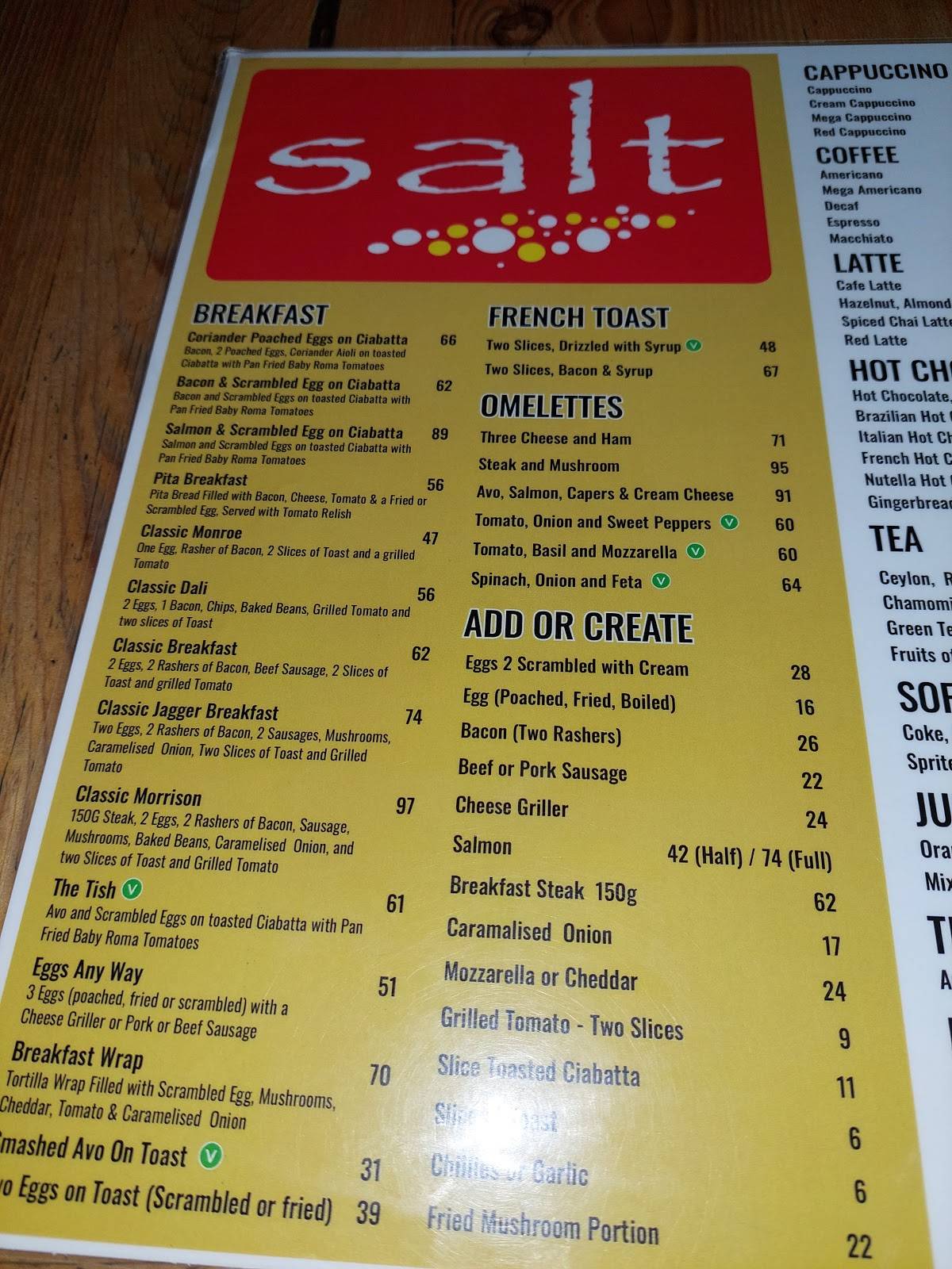 Menu at Salt Restaurant, Port Elizabeth
