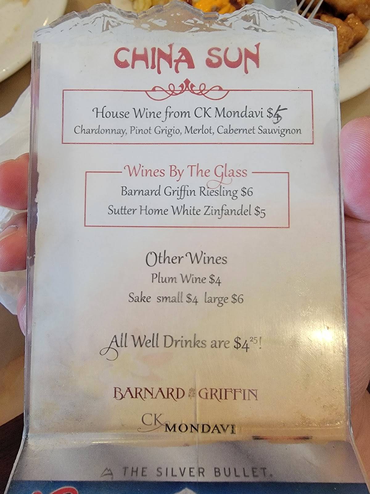 Menu at China Sun Buffet restaurant, Port Orchard