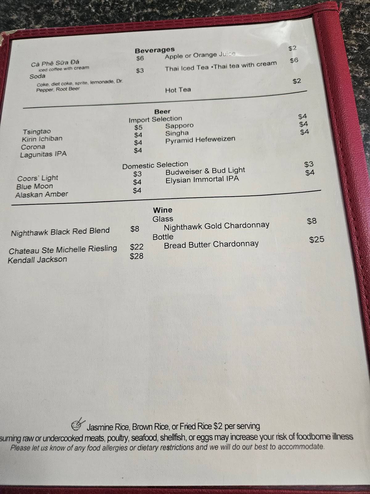Menu at Simon's restaurant, Port Orchard