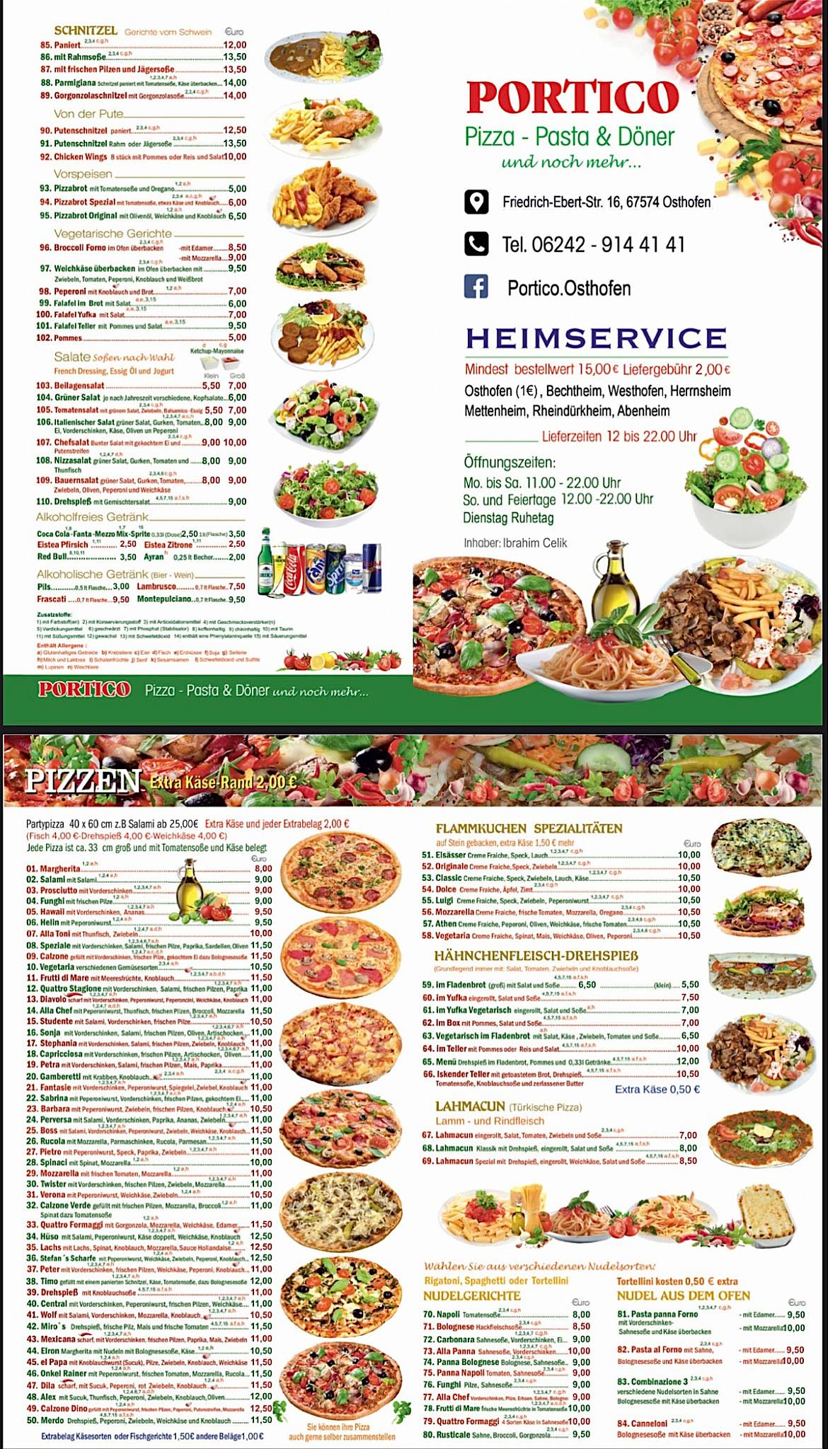Speisekarte von Portico Pizza Pasta + Döner, Osthofen