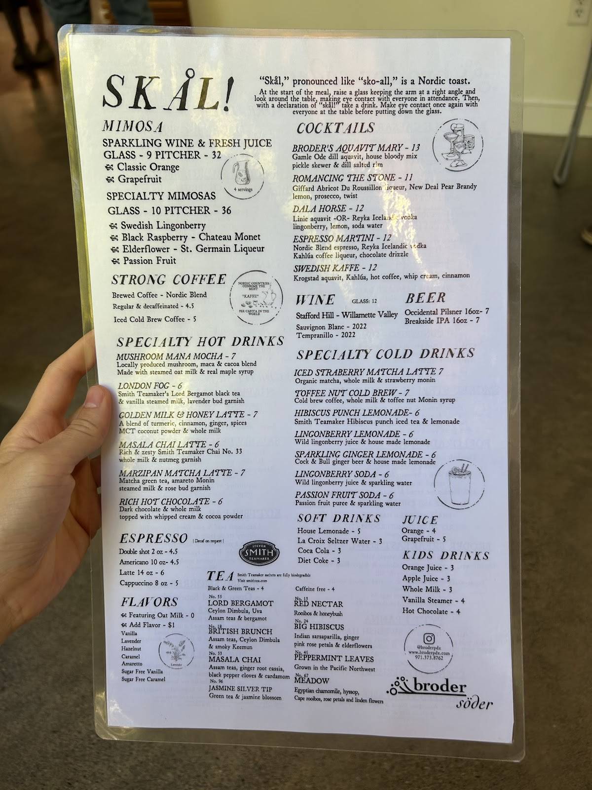 Menu at Broder Söder restaurant, Portland, SW Oleson Rd