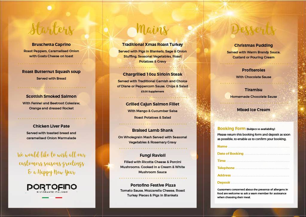 Menu at Portofino Harrogate restaurant, Harrogate