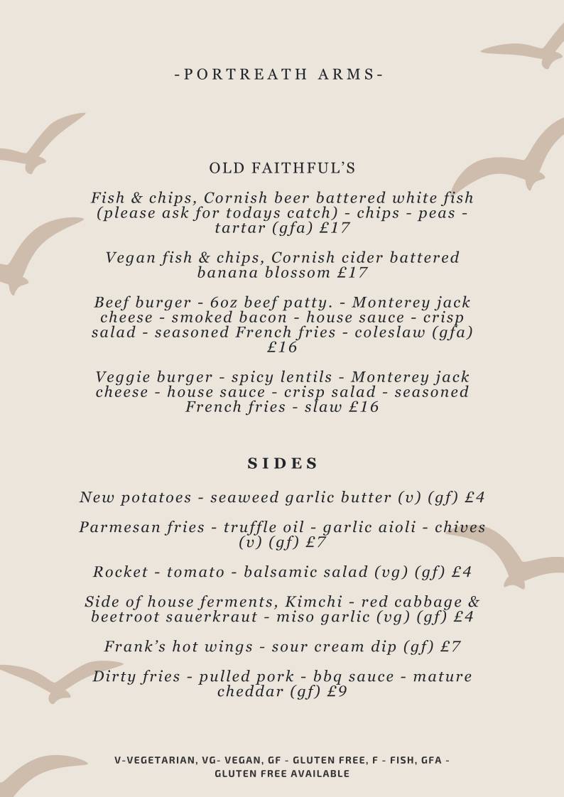 Menu at Portreath Arms pub & bar, Redruth